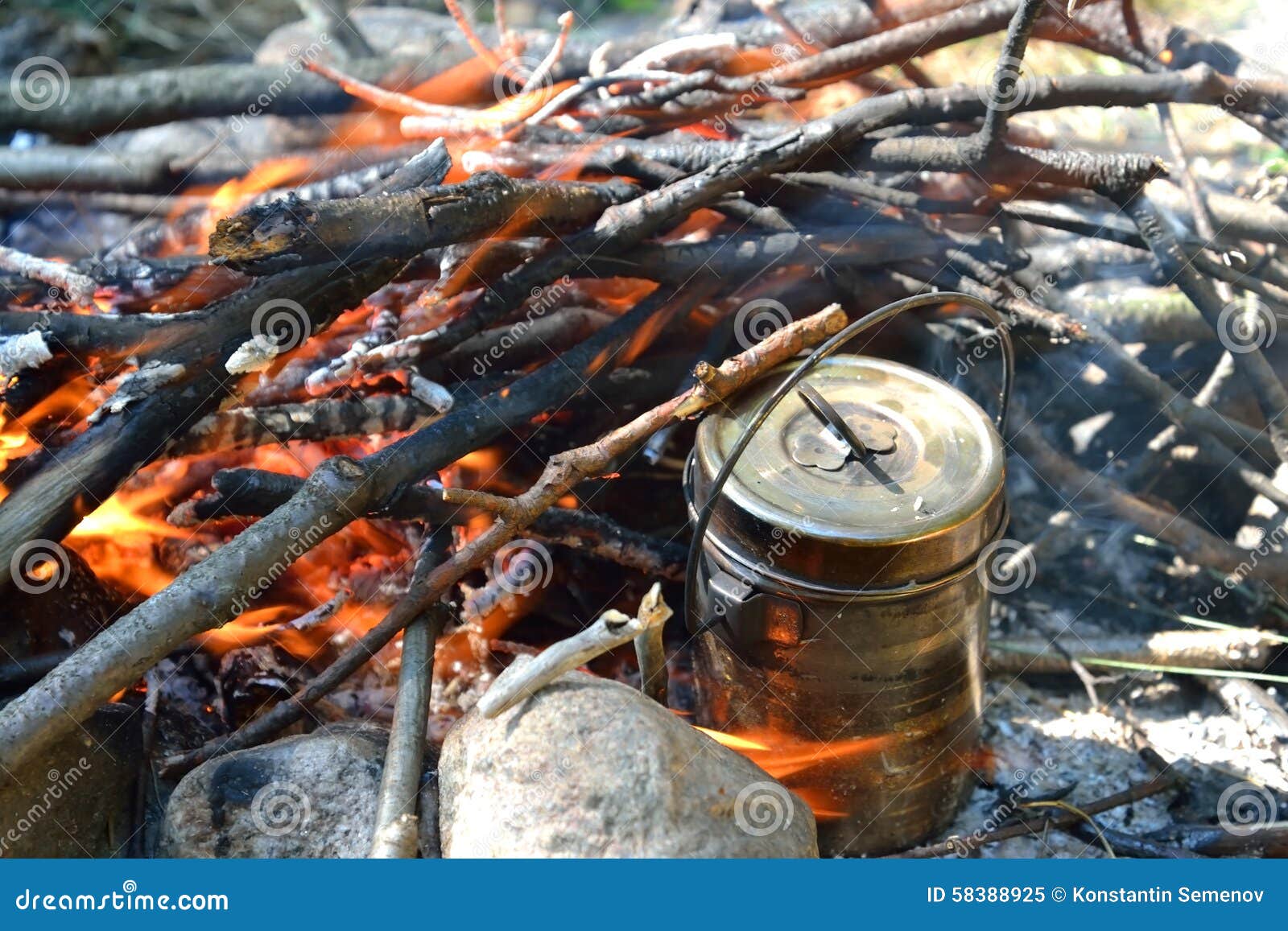 Pan on a bonfire. stock image. Image of journey, lifestyle - 58388925