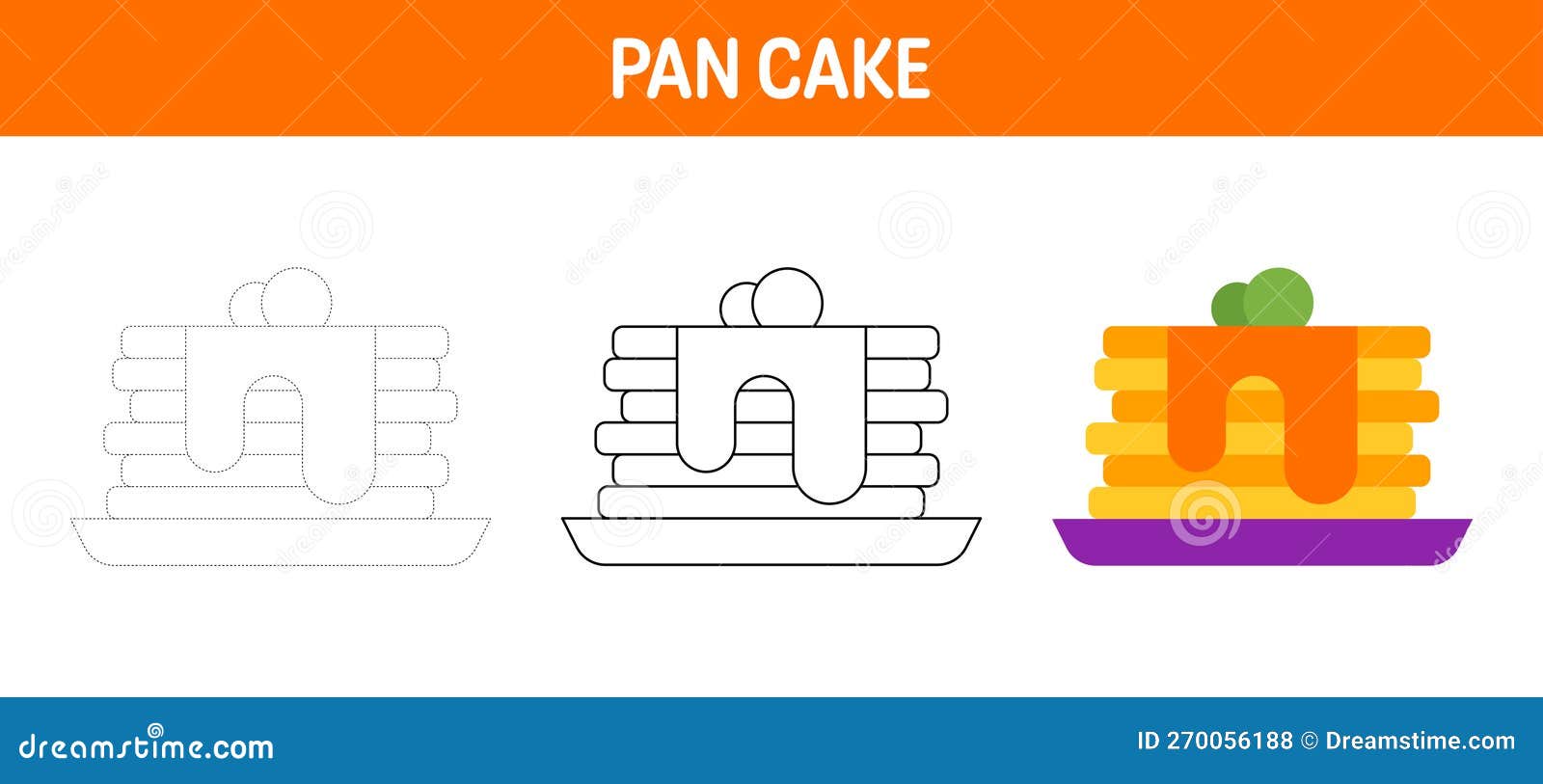 Pan Cake Tracing and Coloring Worksheet for Kids Stock Vector ...