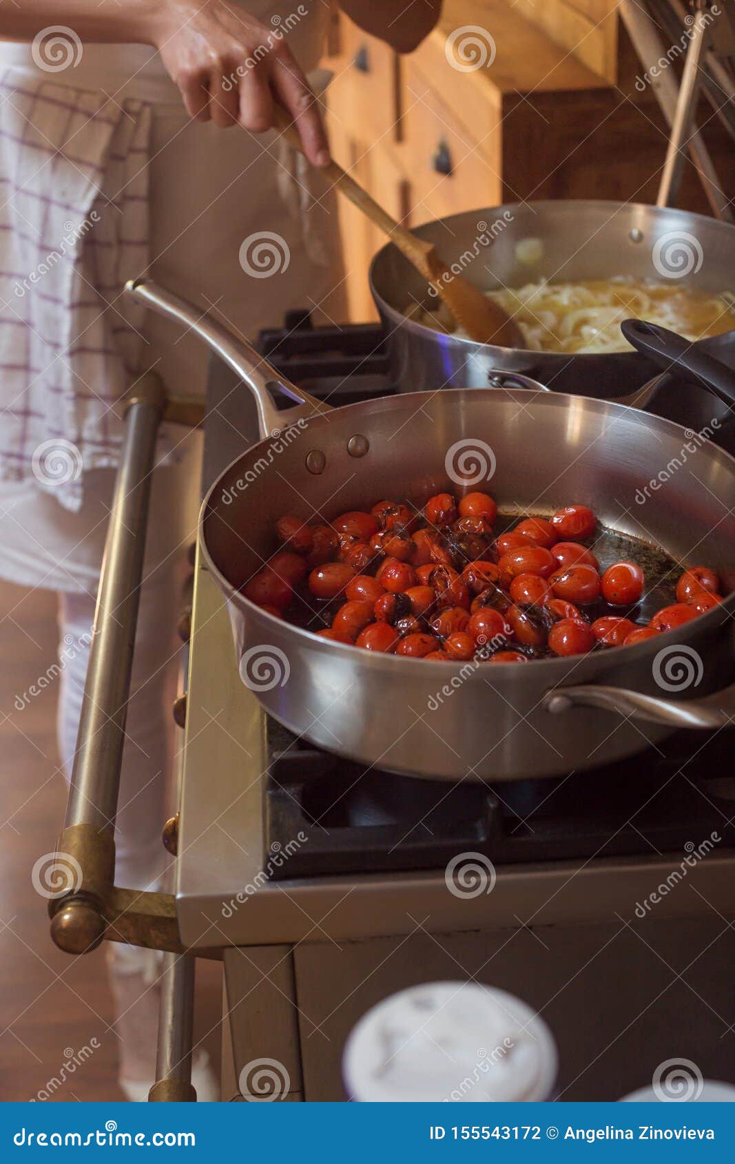 Pan with Caramelised Tomatoes Cherry Process of Cooking and Adding ...