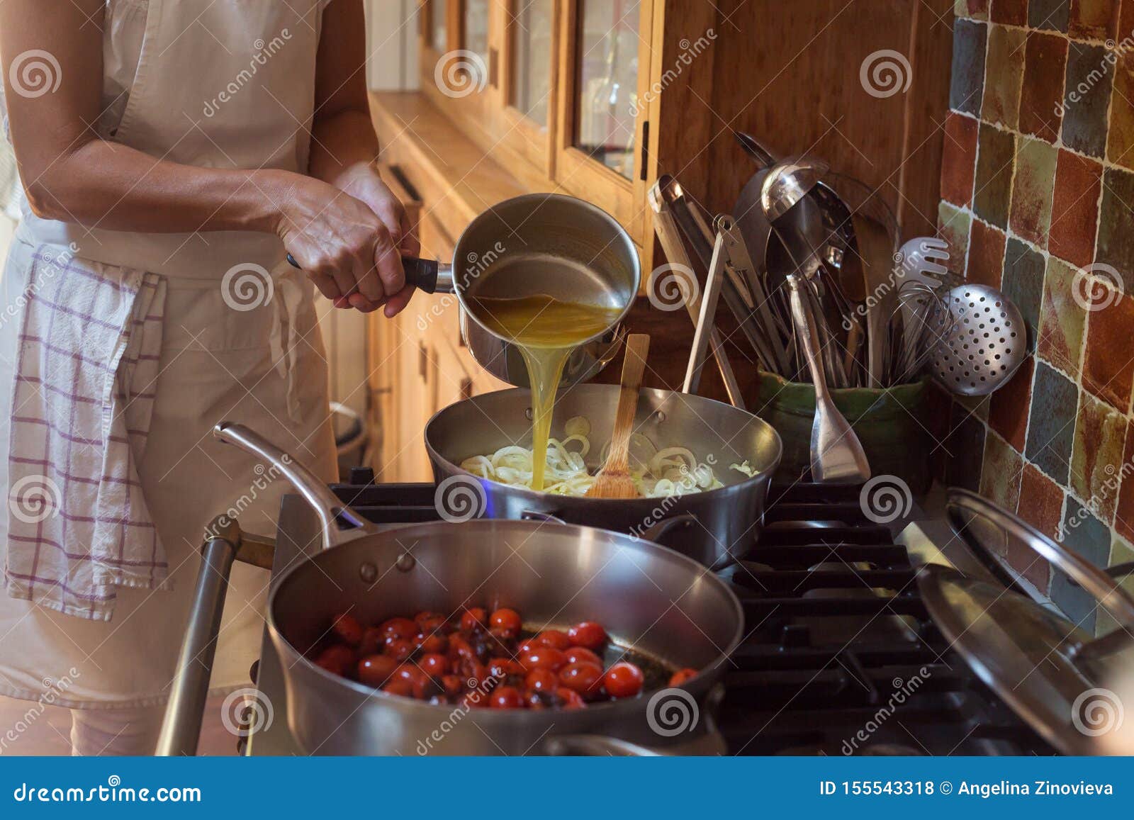 Pan with Caramelised Tomatoes Cherry Process of Cooking and Adding ...