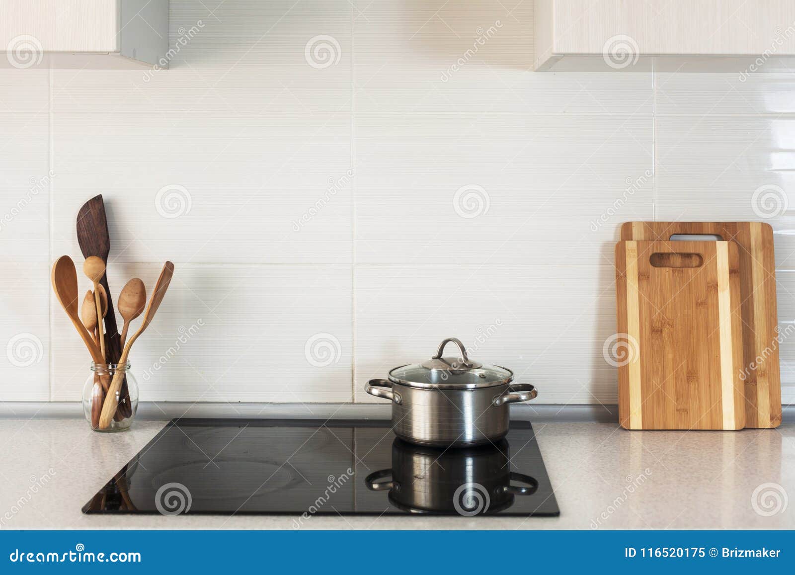 The Pan is on a Ceramic Cooking Plate in the New Modern Kitchen Stock ...