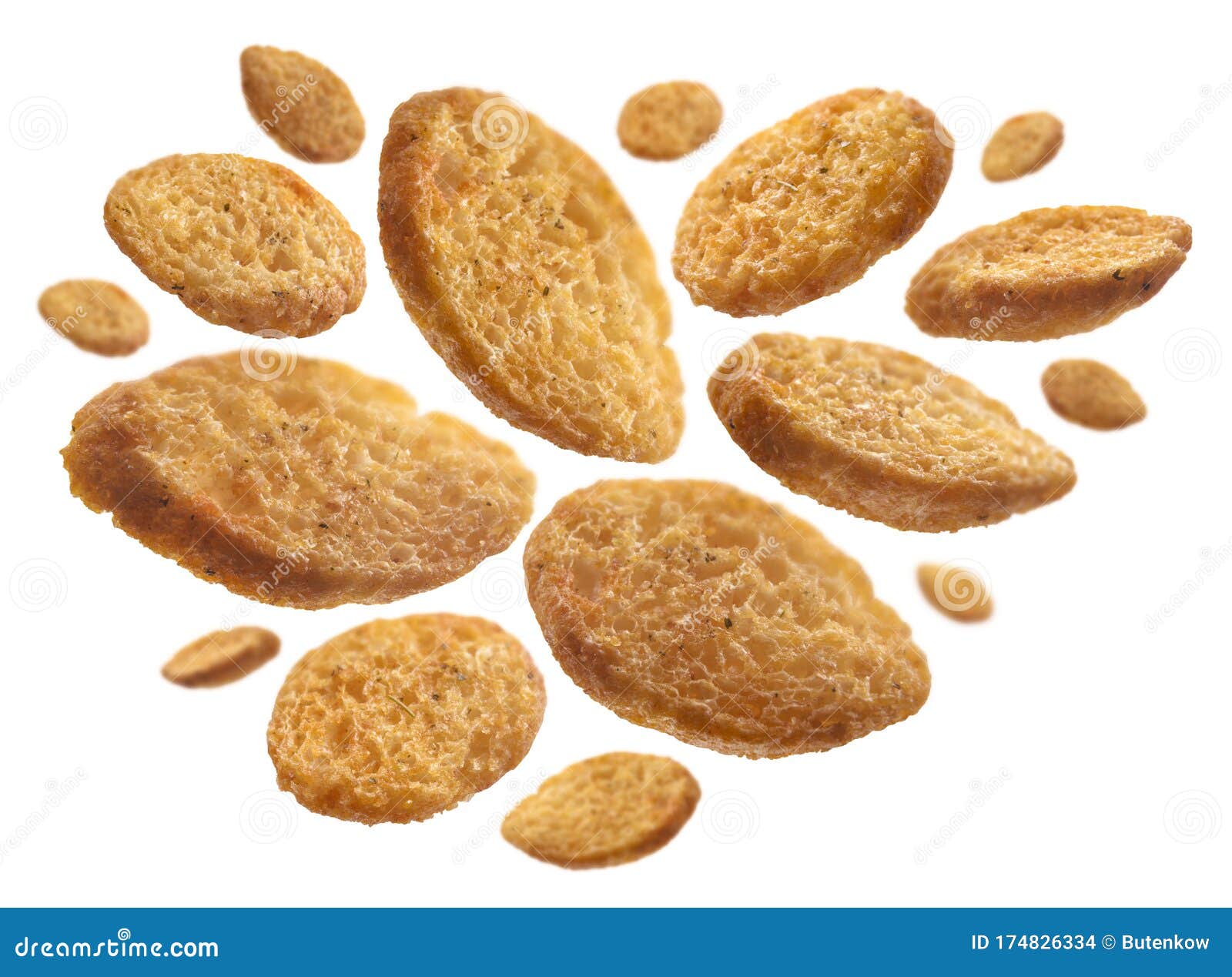 Pan Croutons Levitar Sobre Un Fondo Blanco Foto de archivo - Imagen de ...