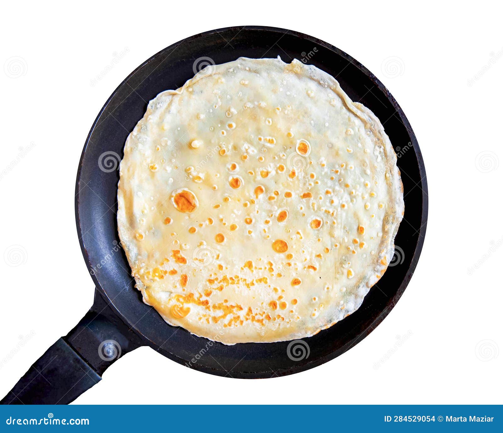 Pan with Delicious Thin Crepes Isolated on a White Background Stock ...
