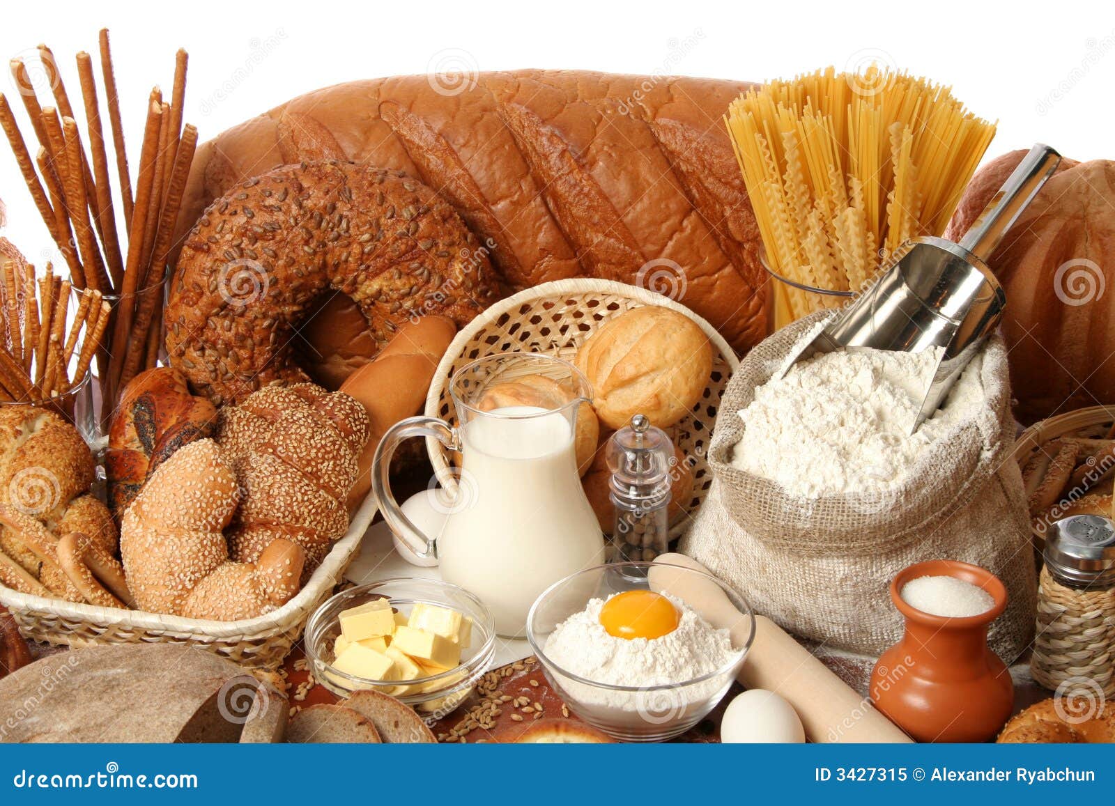 Pan E Ingredientes Clasificados Imagen de archivo - Imagen de bollo ...