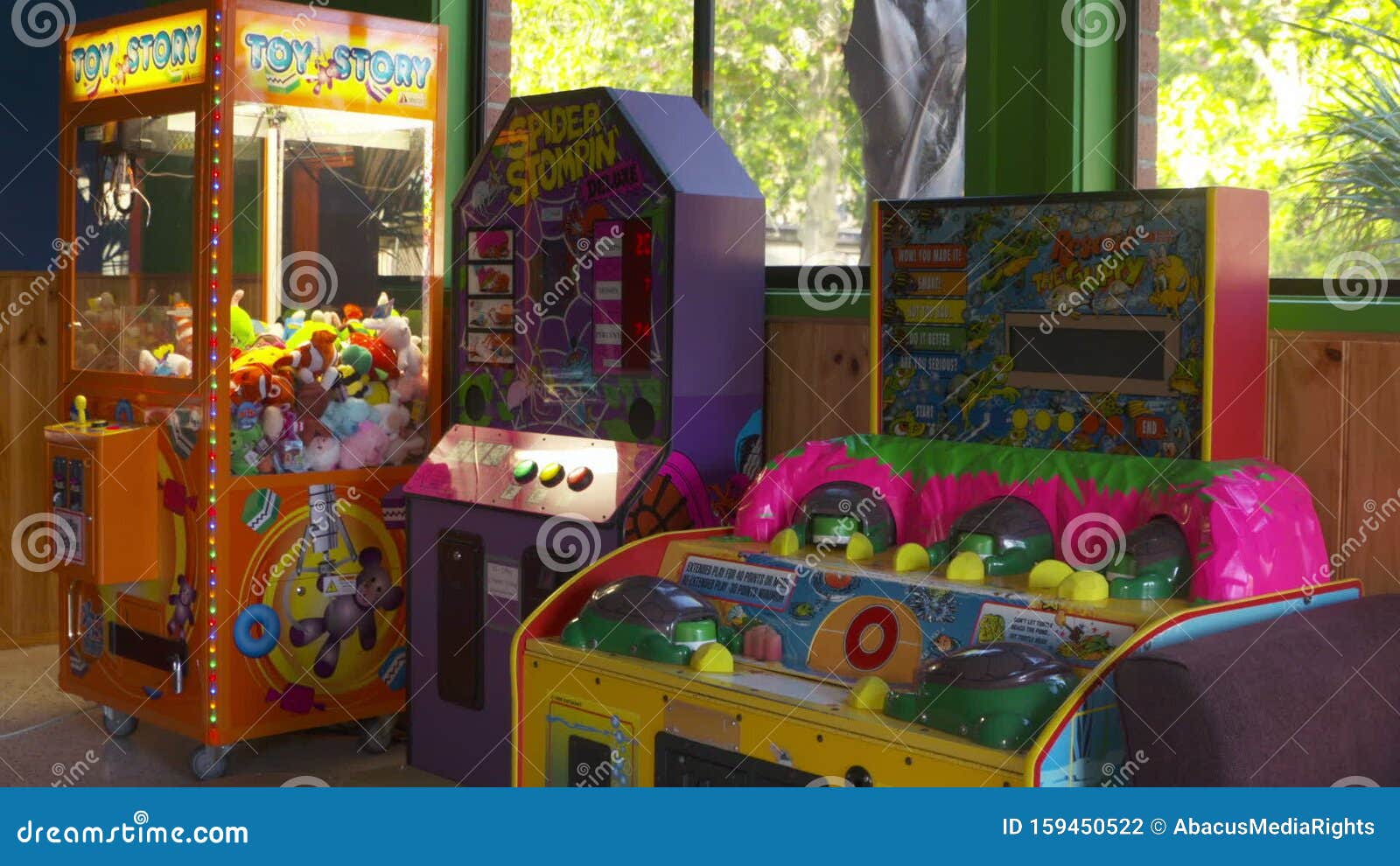 Pan of an empty arcade stock footage. Video of black - 159450522