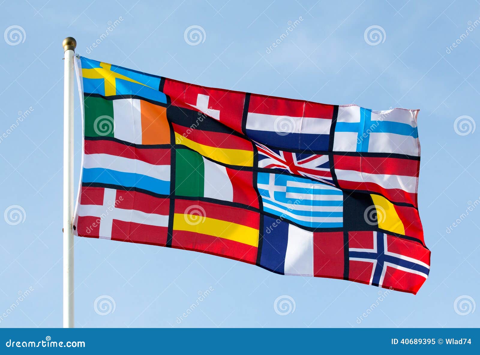 Pan European Flag Against the Blue Sky Stock Image - Image of european ...
