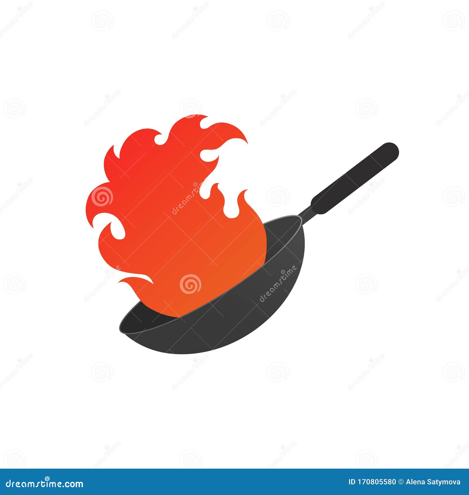 Pan with Fire. Wok Logo Vector Illustration with Red Flames Stock ...