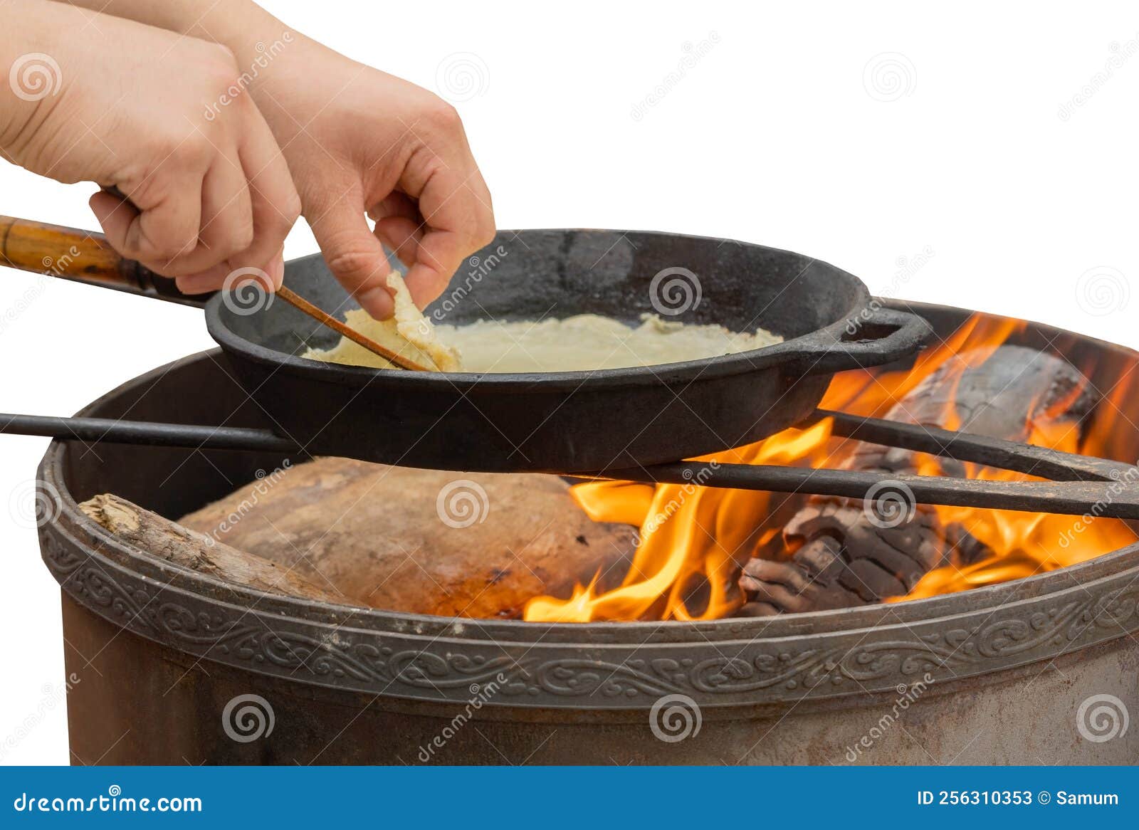Pan with food on fire stock image. Image of grill, cuisine - 256310353