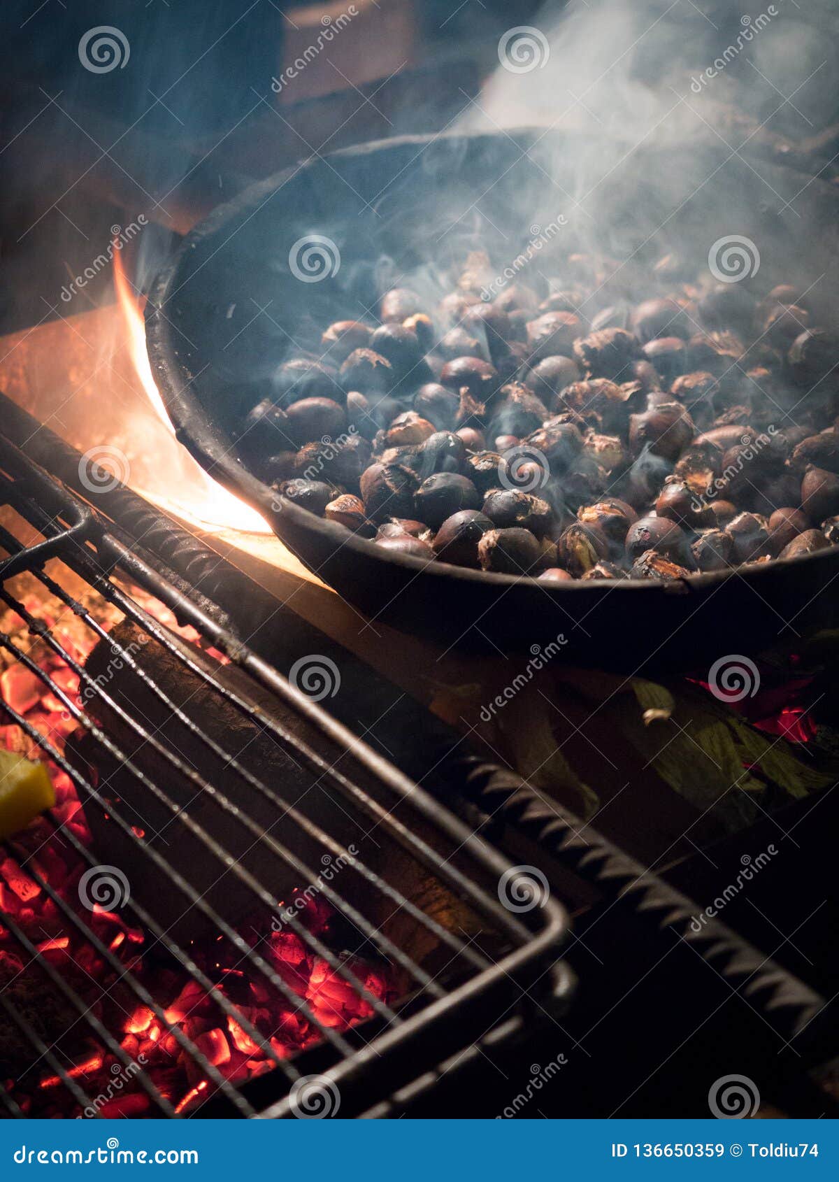 Pan-fried Chestnuts Cooked Directly on the Flame Stock Image - Image of ...