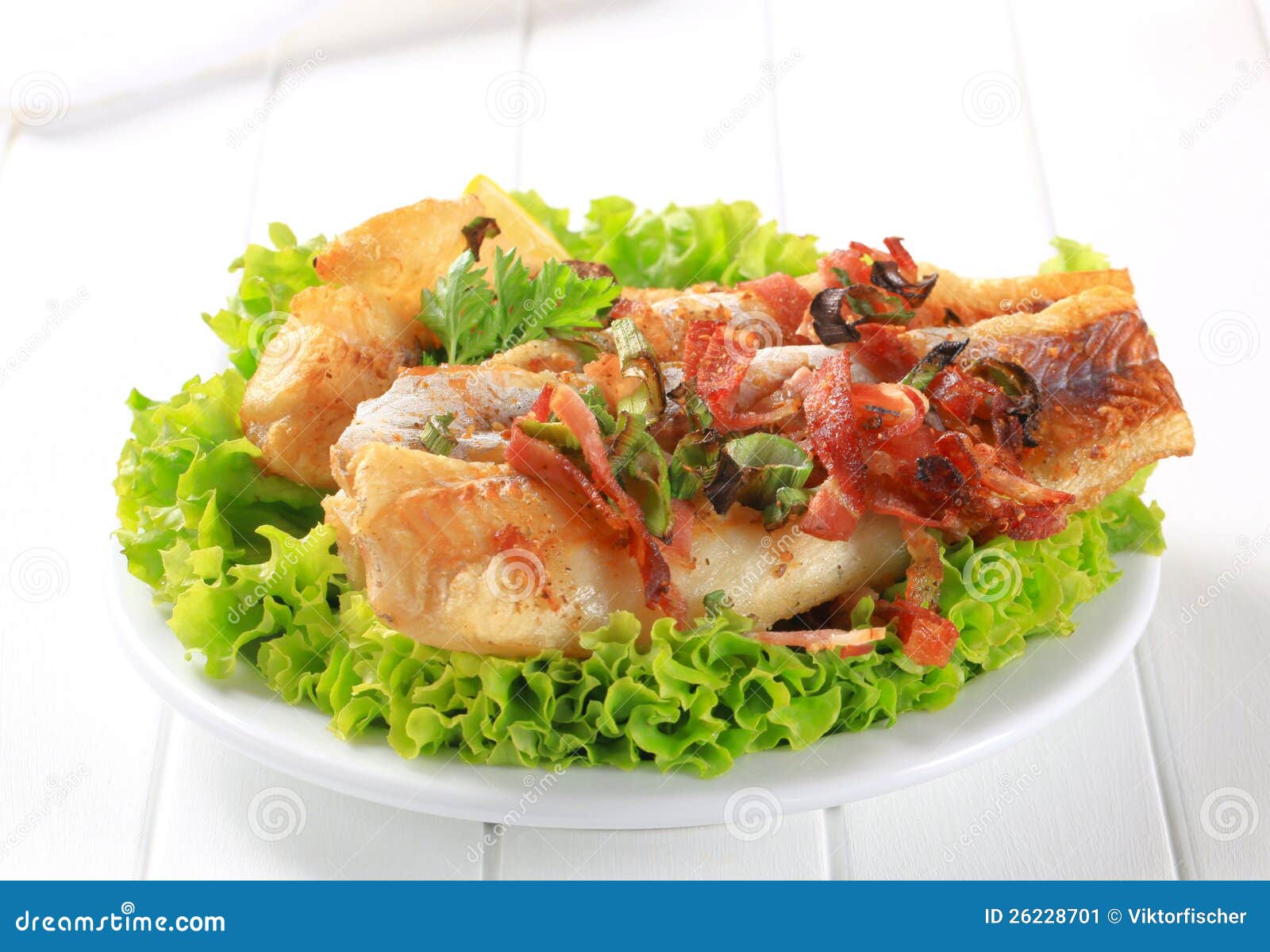 Pan Fried Fish Fillets with Bacon Bits Stock Image - Image of haddock ...