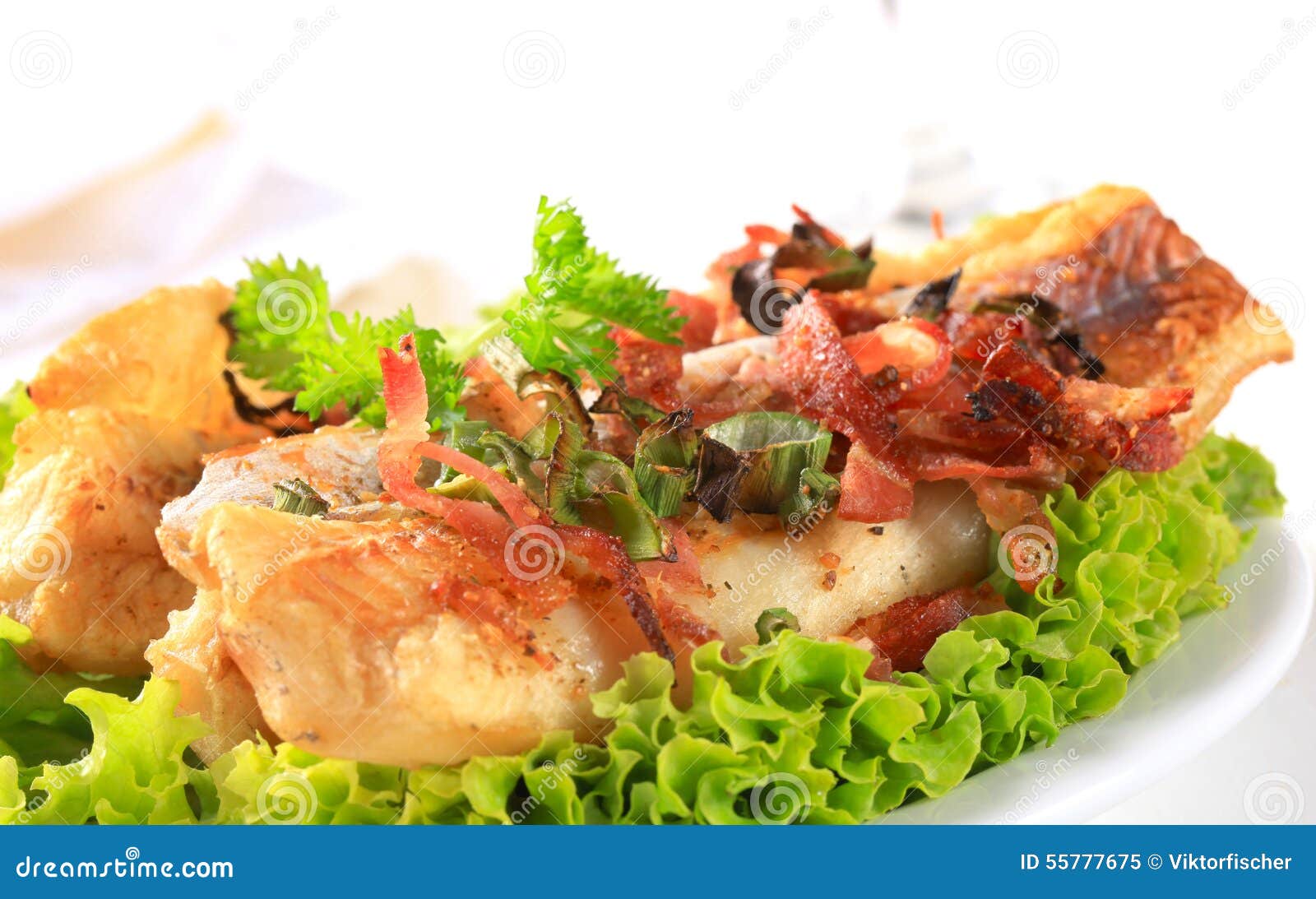 Pan Fried Fish Fillets with Bacon Bits Stock Image - Image of whiting ...