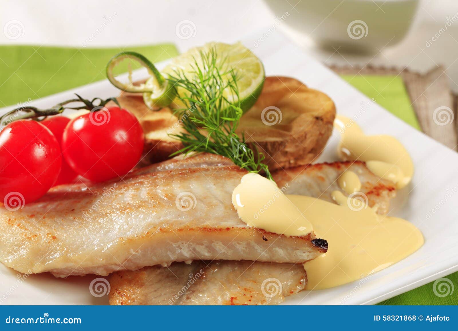 Pan fried fish fillets stock photo. Image of sauce, cooked - 58321868