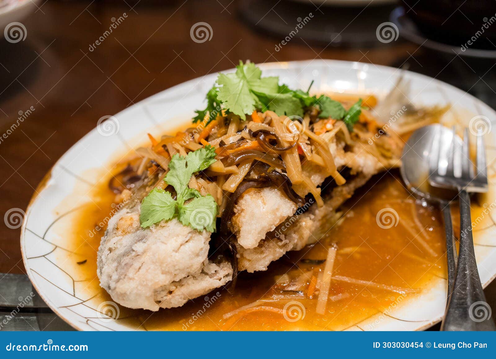 Pan Fried Fish with Sauce in Taiwan Restaurant Stock Photo - Image of ...