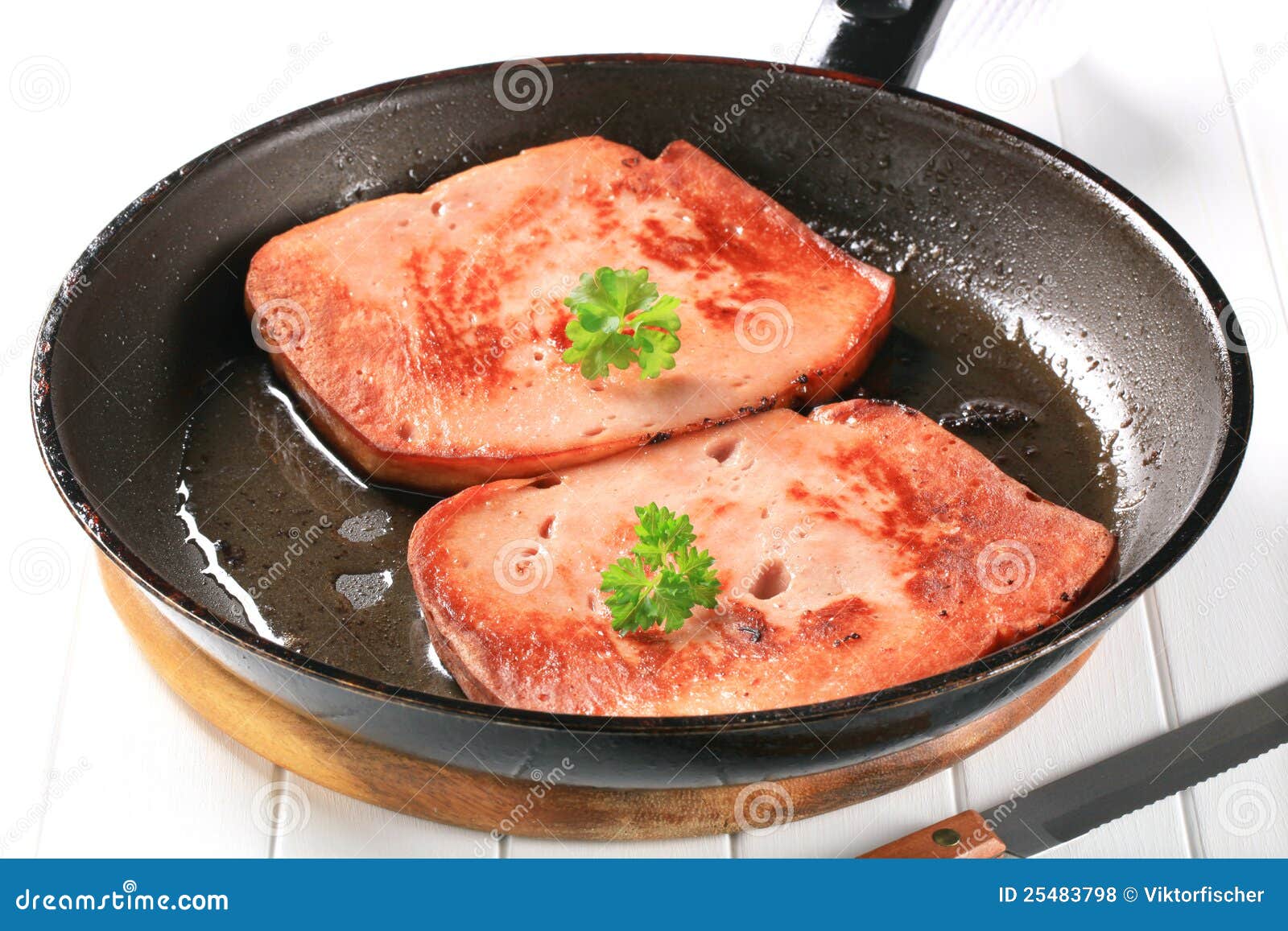 Pan fried lunchmeat stock photo. Image of slices, food - 25483798