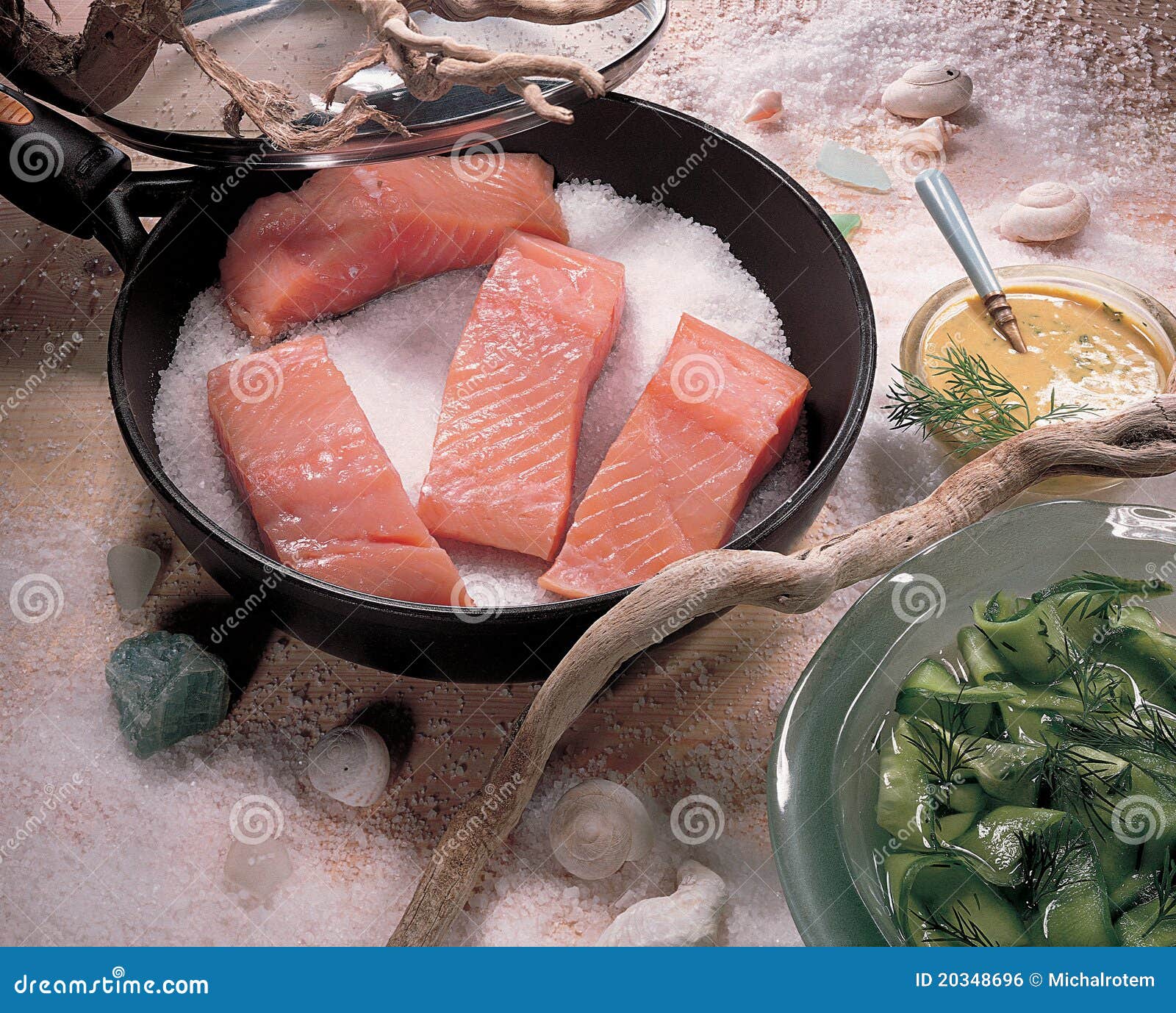 Pan Fried Salmon Fish Spicy Salt Stock Photo - Image of salmon, skillet ...