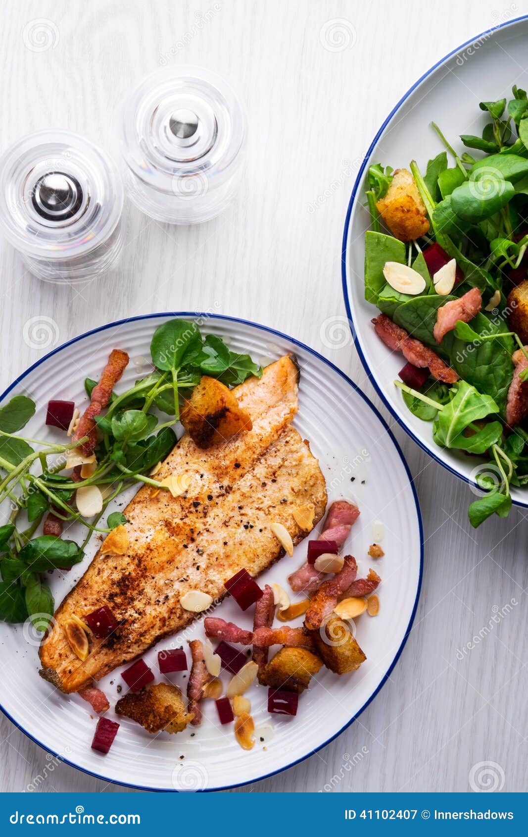 Pan-fried Trout with Bacon and Beetroot Stock Image - Image of salad ...
