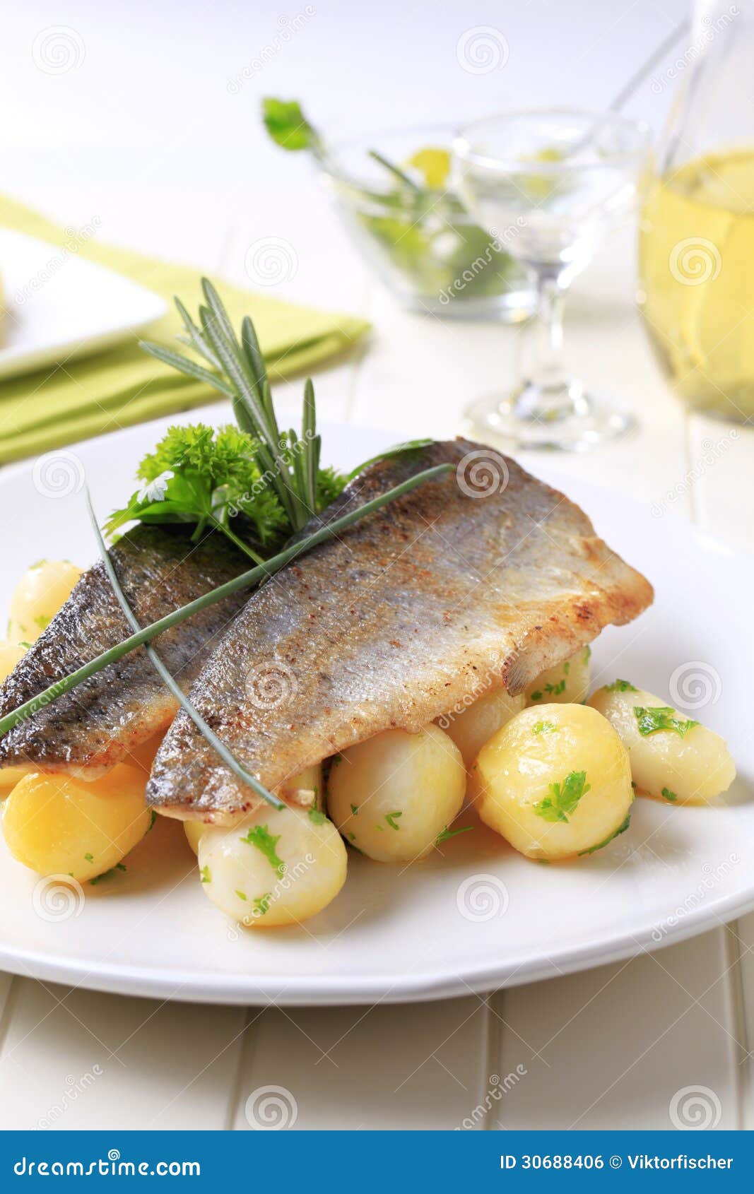 Pan Fried Trout Fillets with Potatoes Stock Photo - Image of main ...
