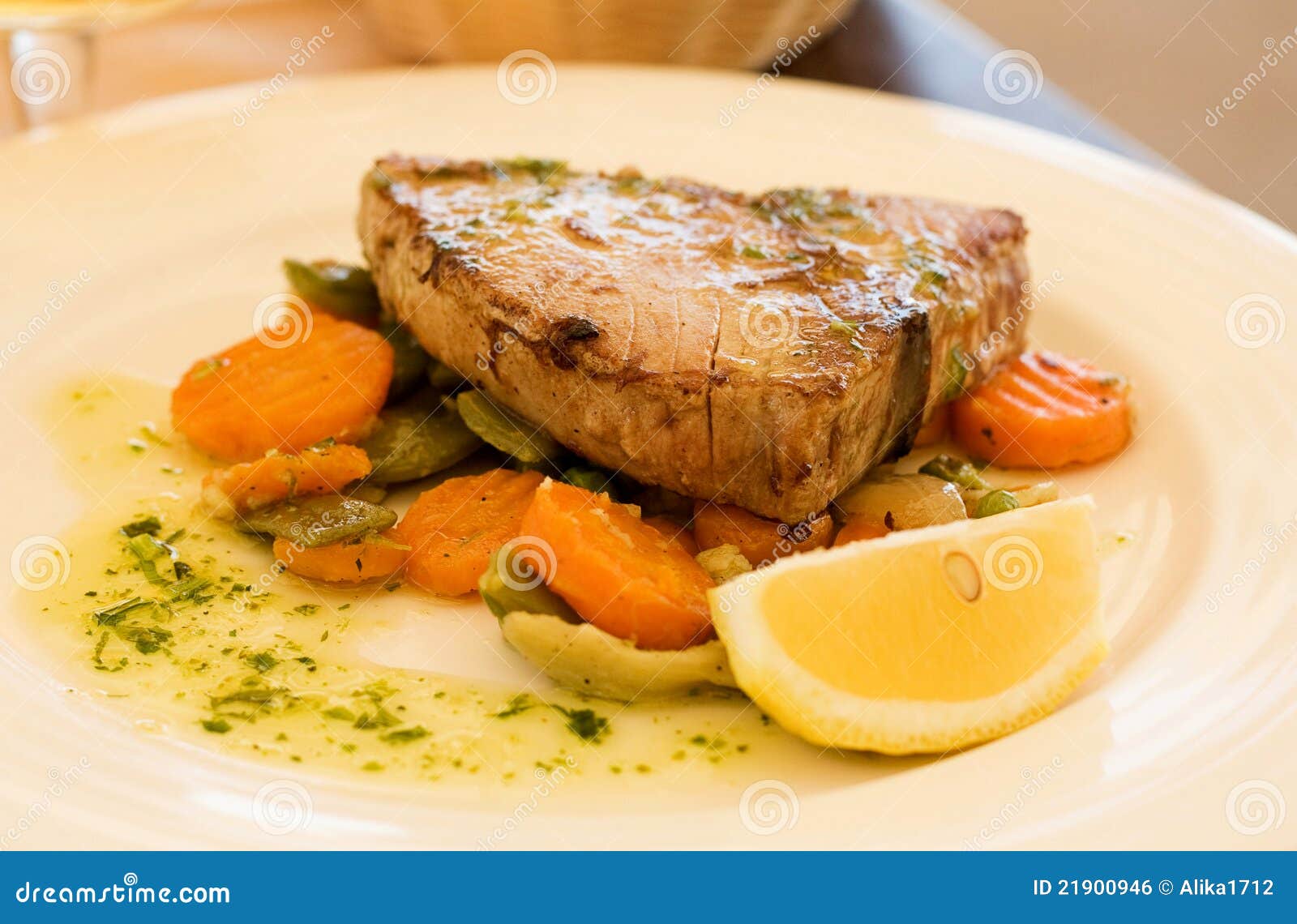 Pan-Fried Tuna Steaks. stock photo. Image of seafood - 21900946
