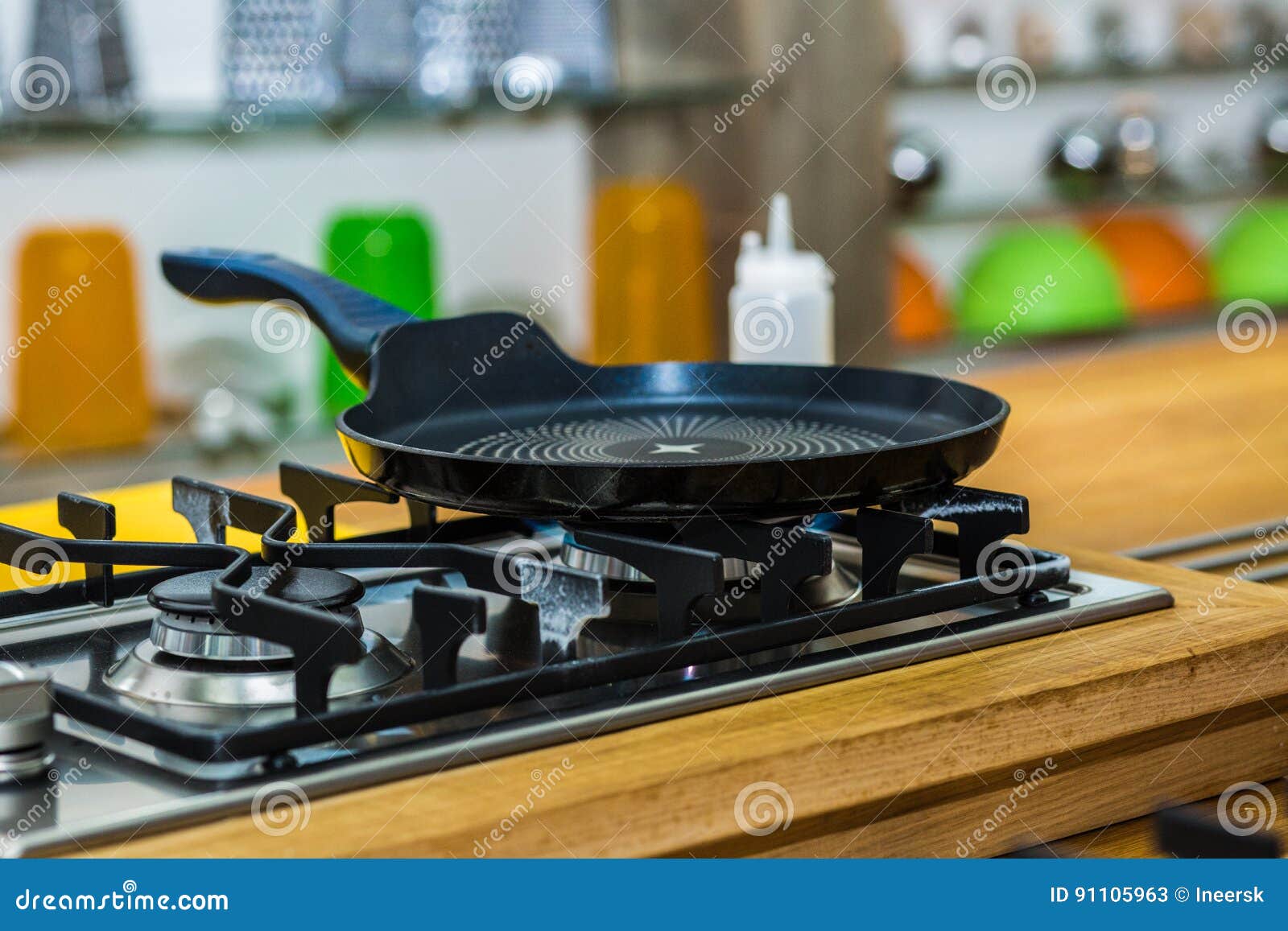 Pan on a Gas Stove in Modern Kitchen Stock Image - Image of stove ...