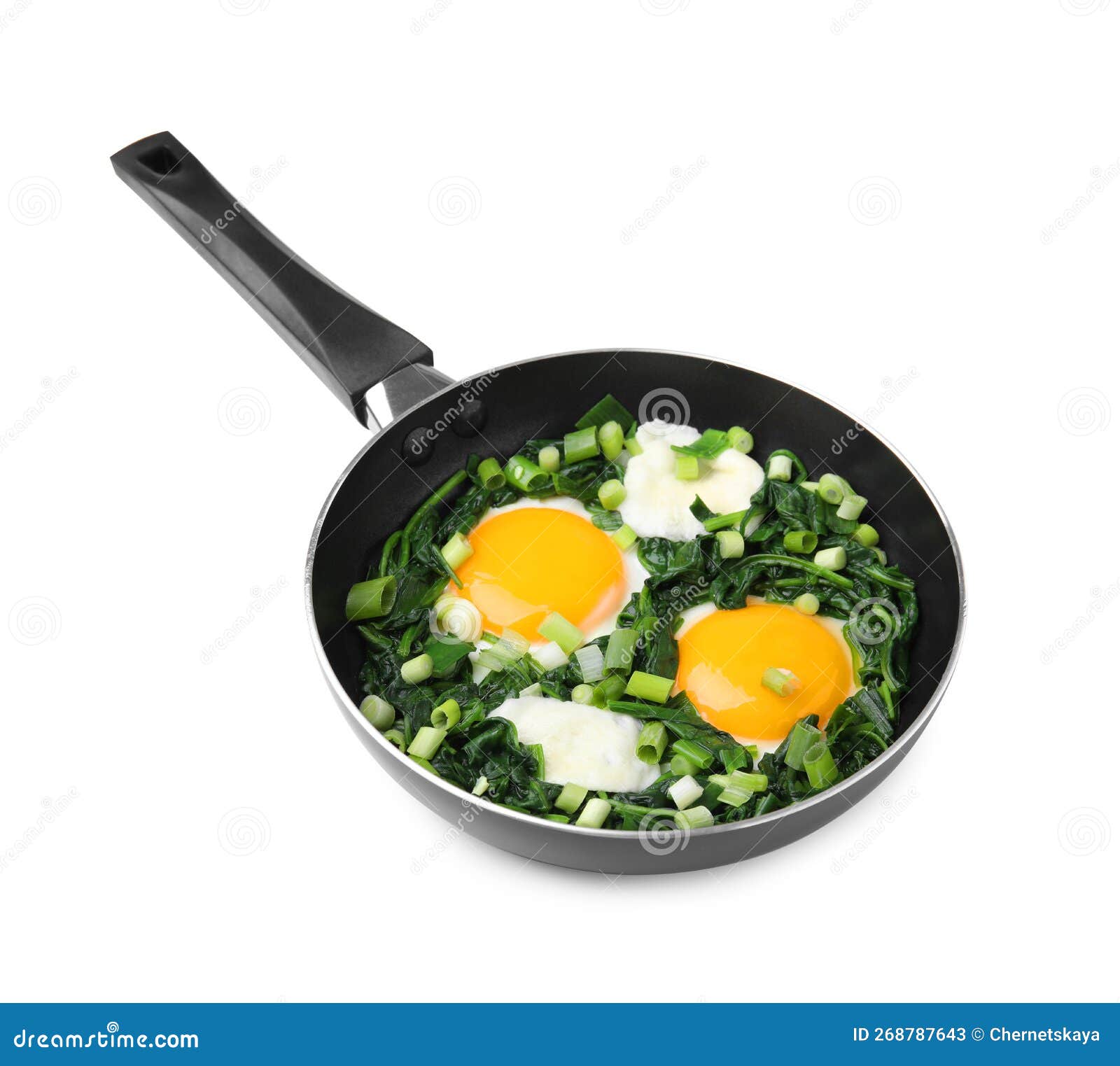 Pan with Green Shakshuka Isolated on White Stock Image - Image of ...