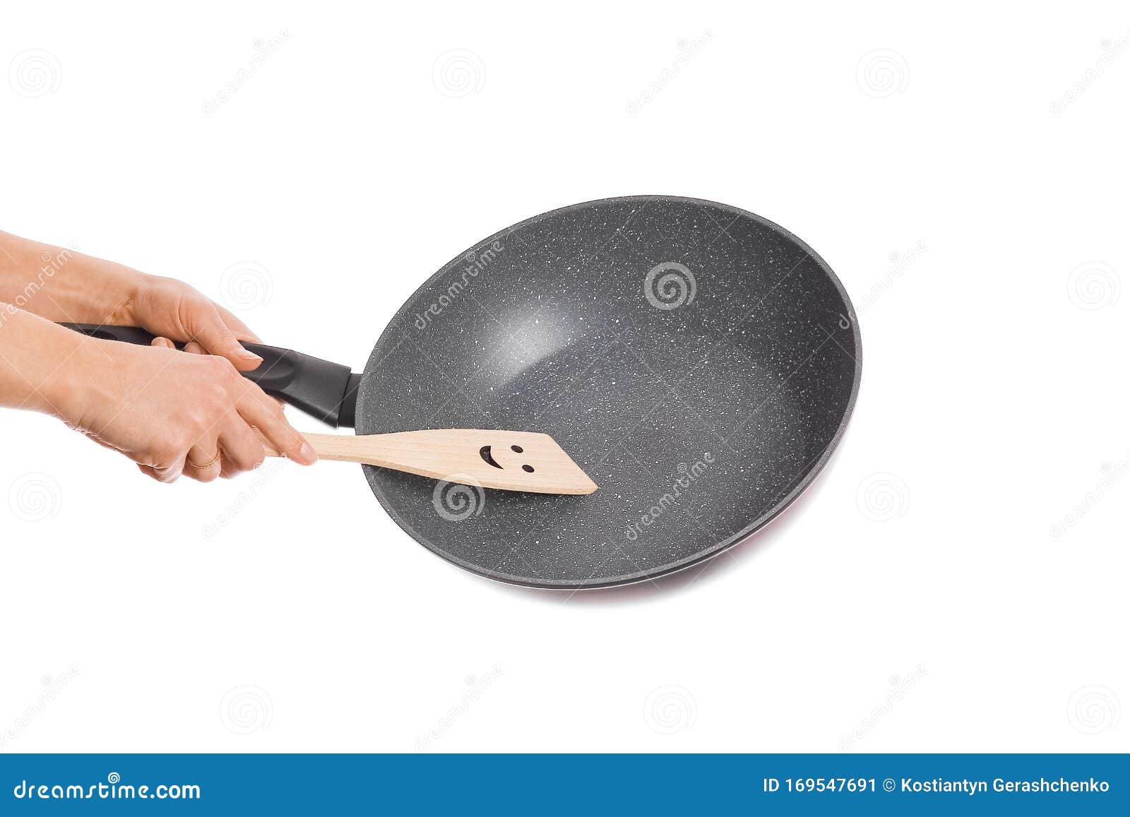 Pan in Hands on a White Background Stock Image - Image of iron, food ...