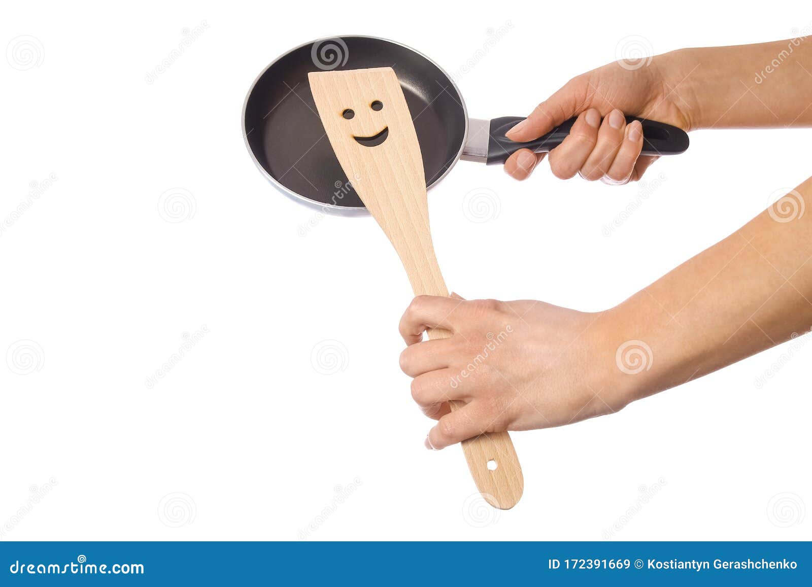 A Pan in Hands on a White Background Stock Image - Image of fryingpan ...