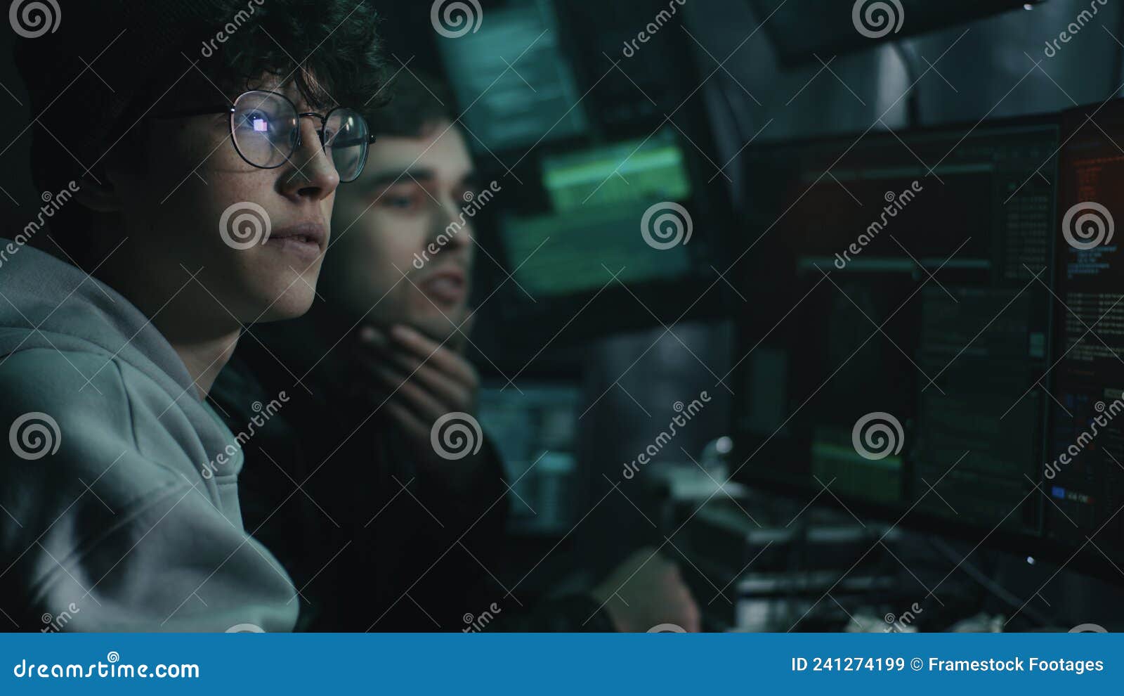 Male Hackers Using Computers and Speaking Stock Image - Image of ...