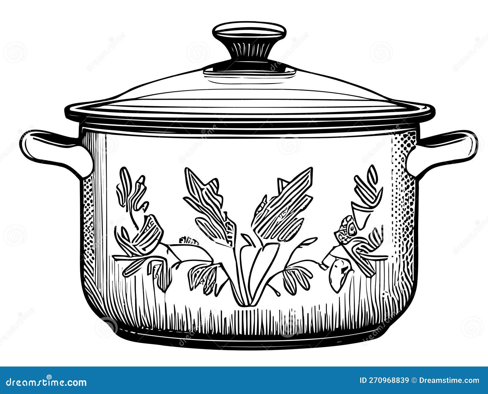 Pan with a Lid Scetch Hand Drawn in Doodle Vector Illustration Stock ...