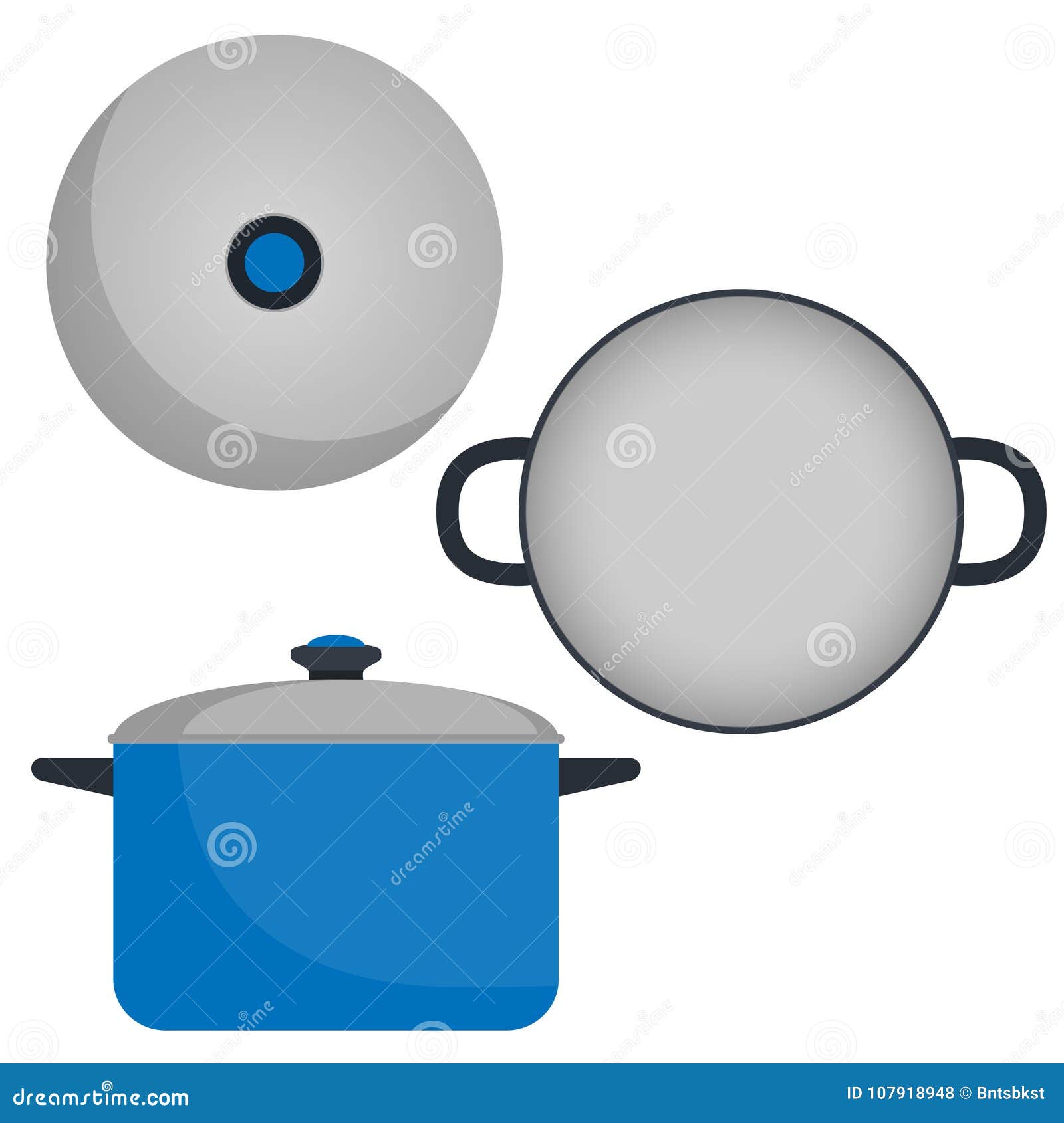 Pan with Lid, Top View and Side View. Kitchen Pot. Vector Illustration ...