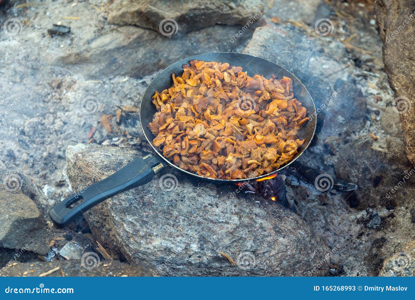 Pan over a fire stock image. Image of firewood, flame - 165268993