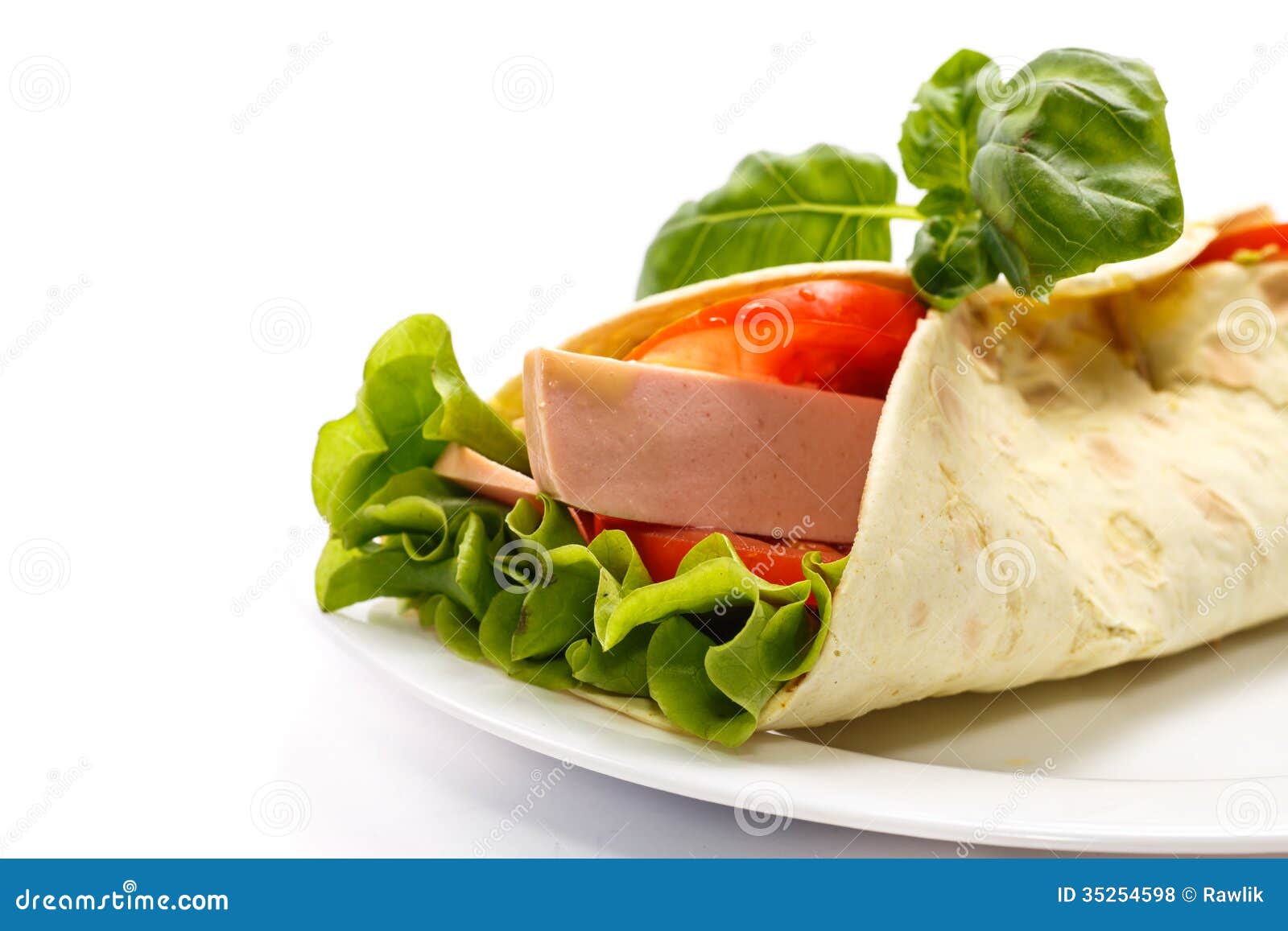 Pan Pita Con Lechuga, Salami Y Tomates Foto de archivo - Imagen de ...