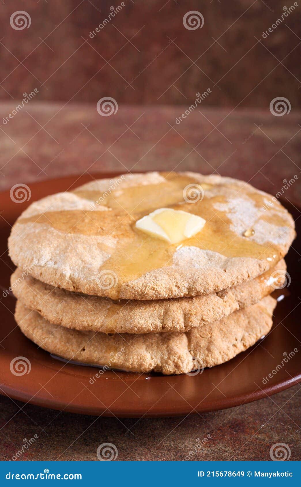 Pan Plano Con Miel Y Mantequilla Imagen de archivo - Imagen de casero ...