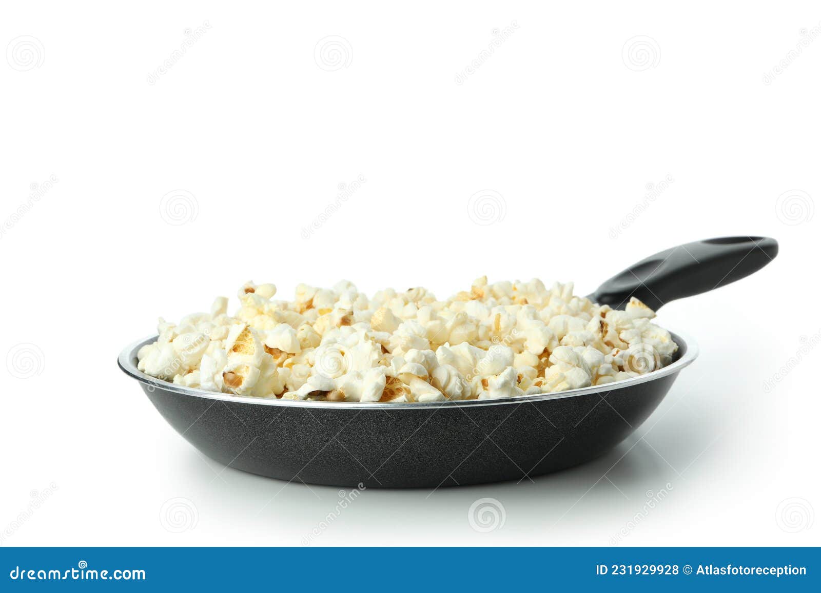 Pan with Popcorn Isolated on White Background Stock Photo - Image of ...