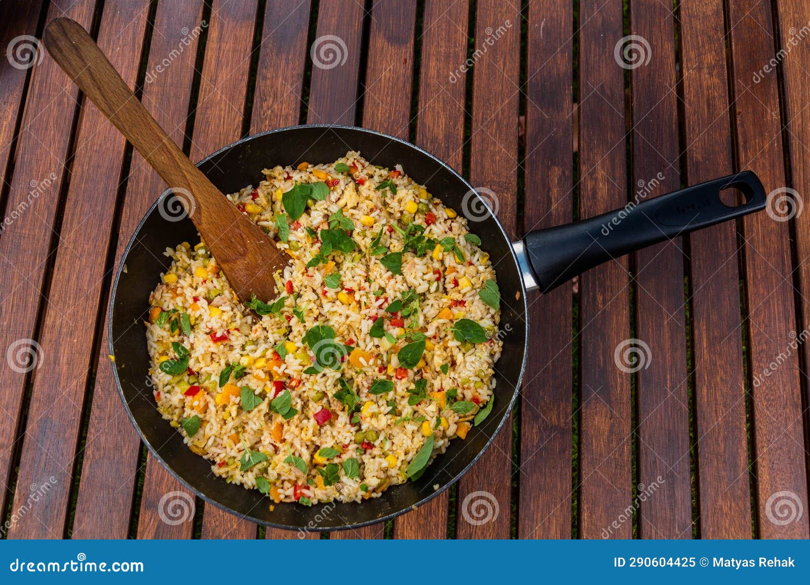 Pan of rice with vegetabl stock image. Image of dinner - 290604425