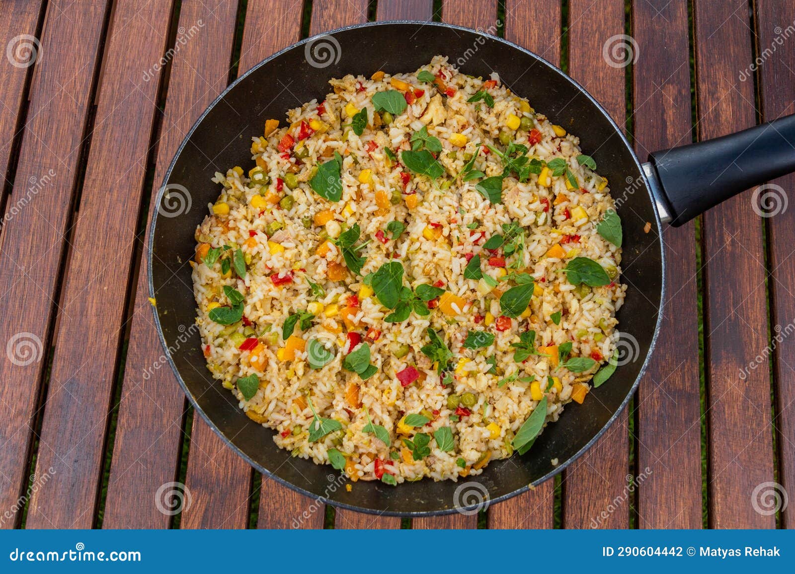 Pan of rice with vegetabl stock photo. Image of dish - 290604442