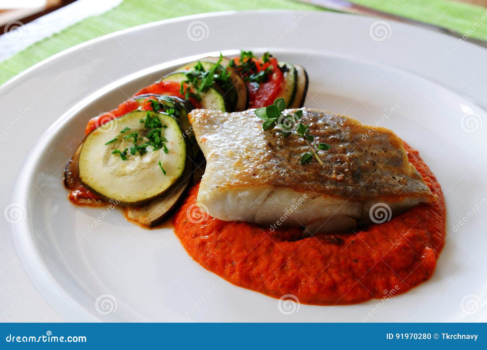 Pan seared black cod. stock photo. Image of plating, parsley - 91970280