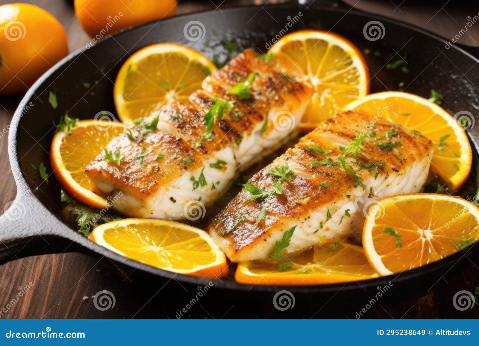 Pan-seared Citrus Marinated Fish Fillet Stock Image - Image of ...