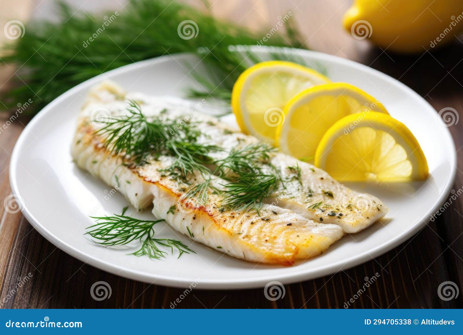 Pan-seared Fish with Lemon and Dill Stock Photo - Image of culinary ...