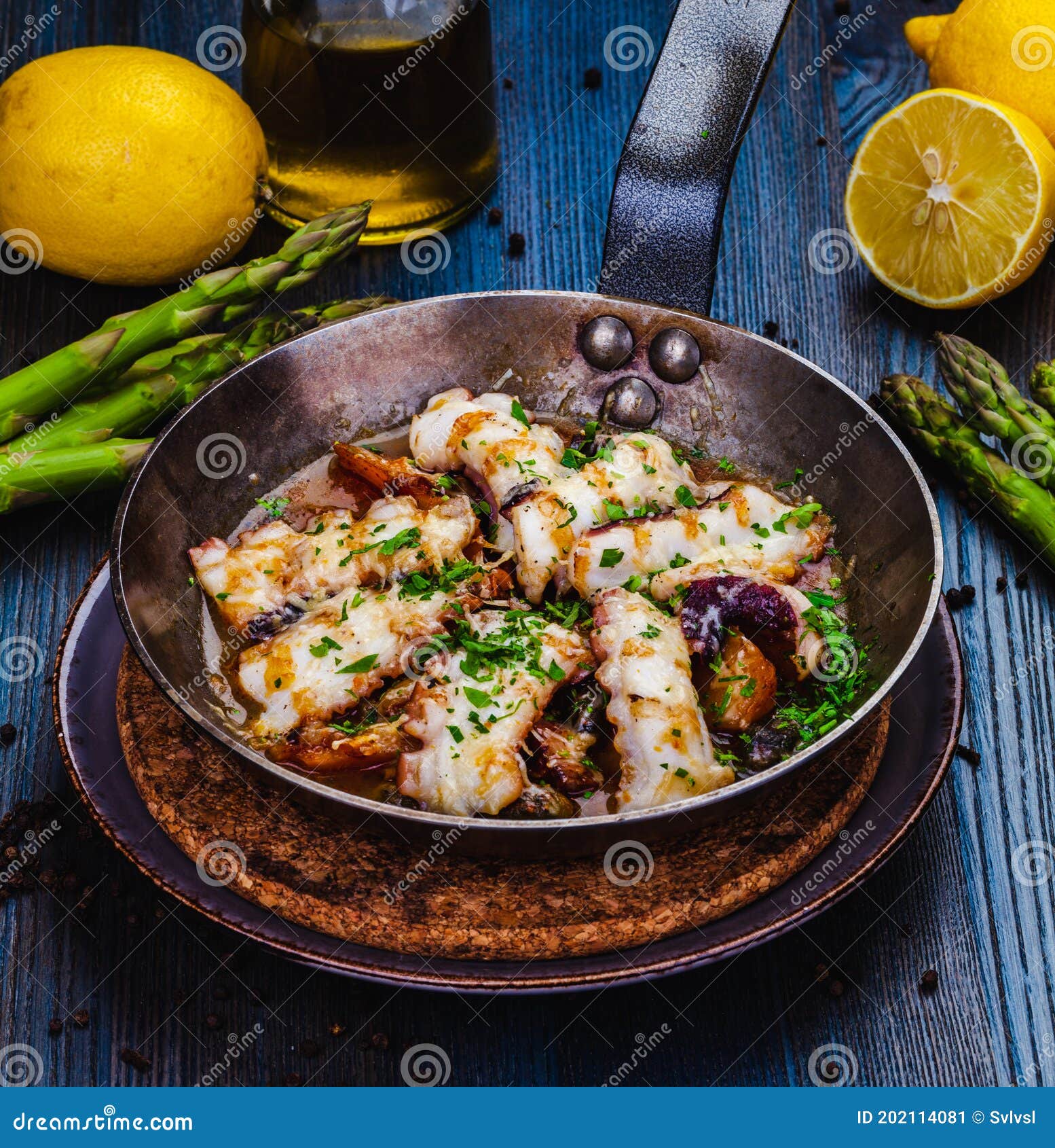 Pan-seared Octopus with Roasted Potato Stock Image - Image of ...