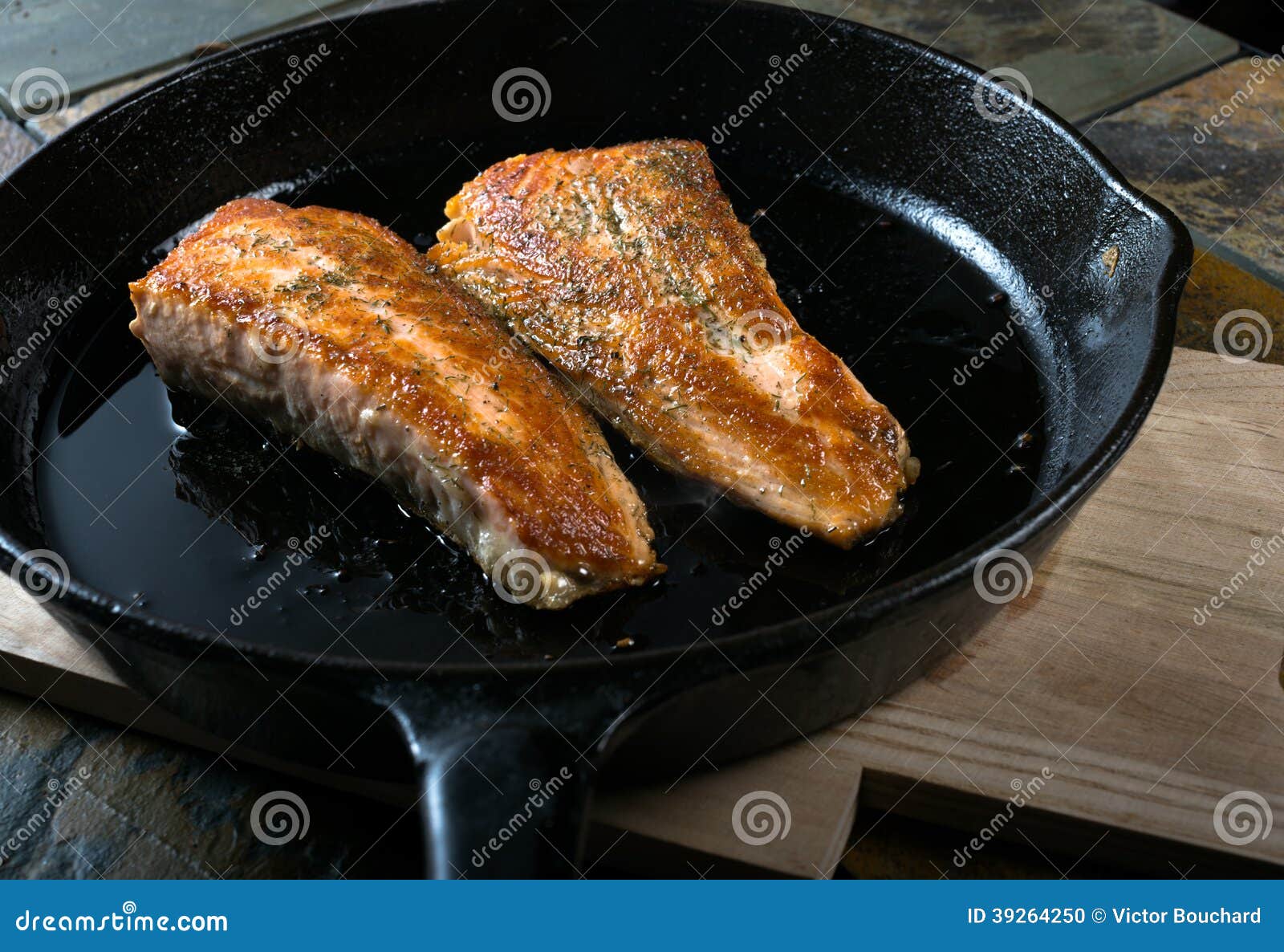 Pan seared salmon fish stock photo. Image of food, organic - 39264250