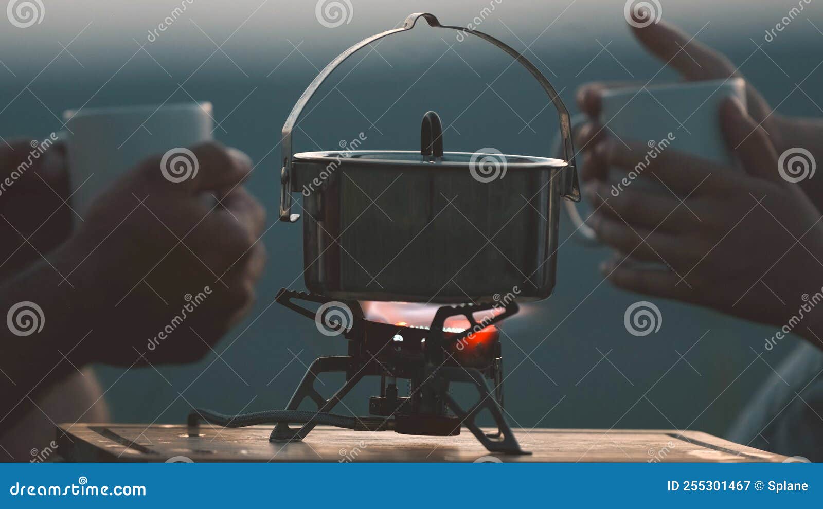 The Pan Stands Over a Gas Burner Outdoor. Stock Image - Image of cook ...