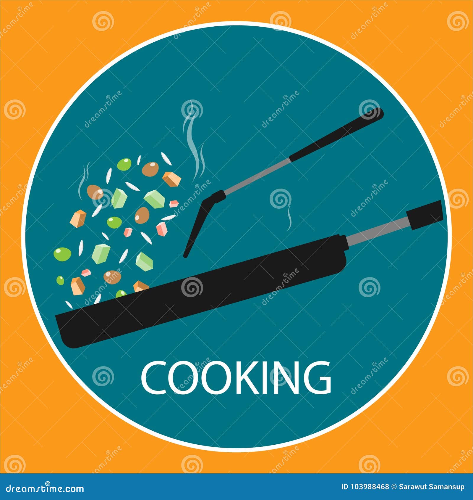 Pan Stir Fried Cooking Flat Vector Logo Stock Vector - Illustration of ...