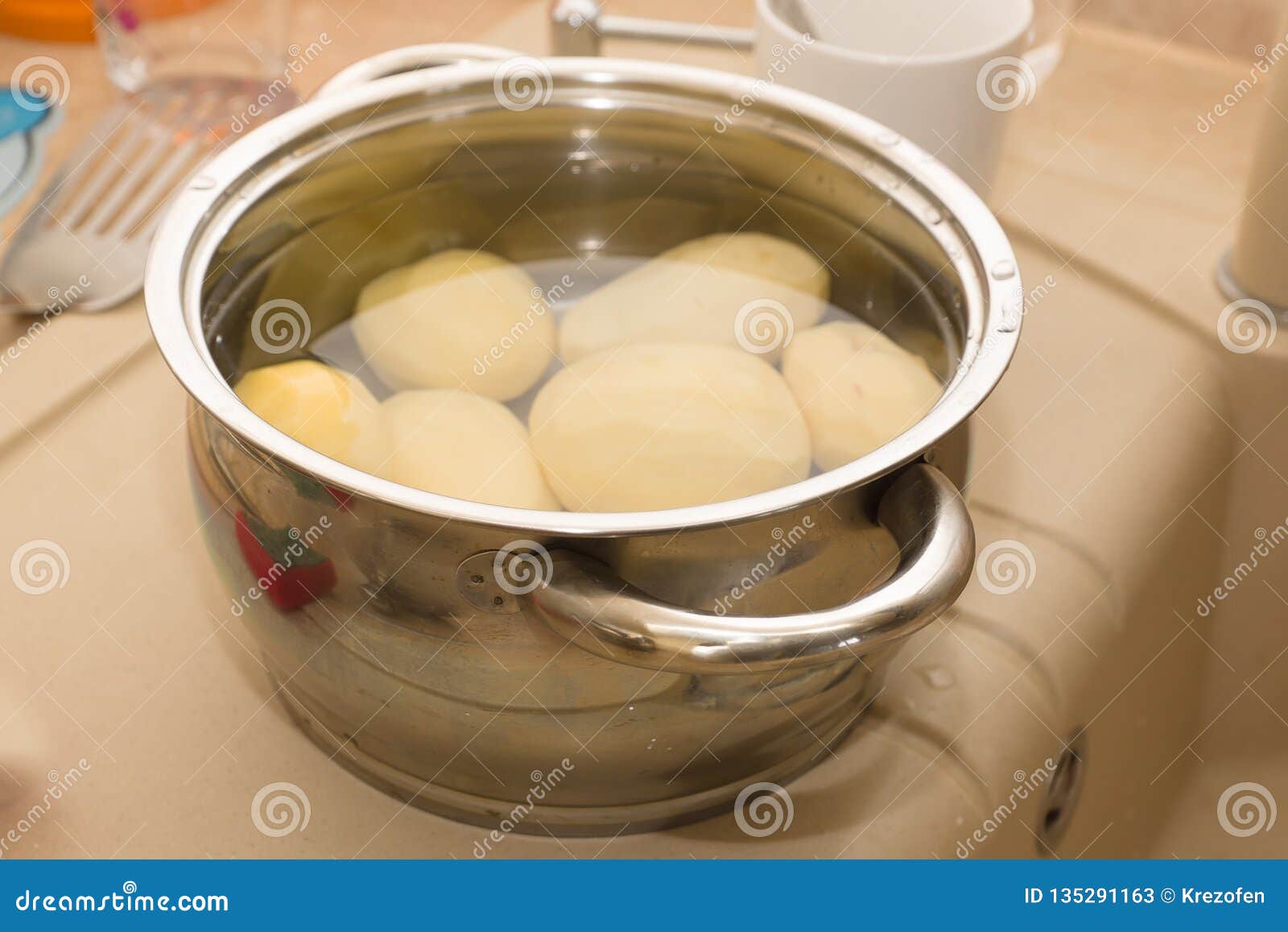 Pan with Water in Which Boiled Potatoes Stock Image - Image of ...