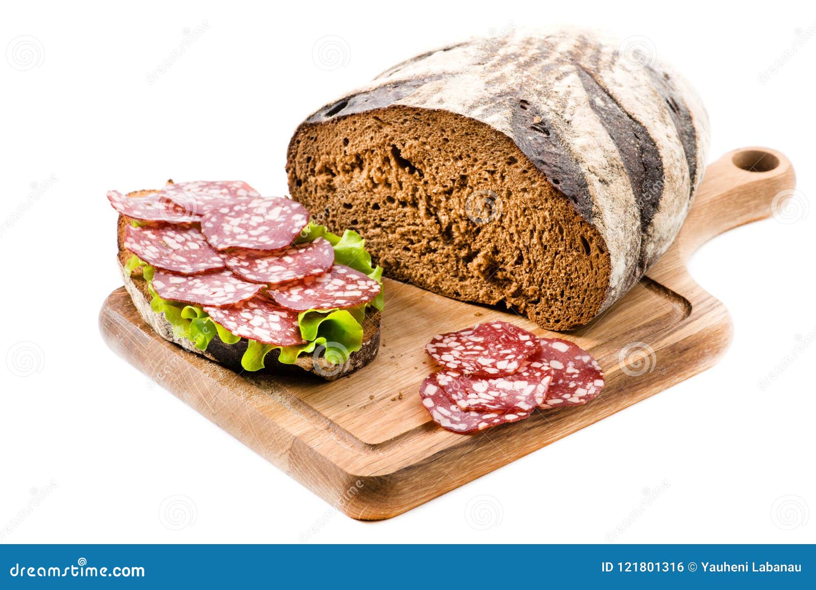 Pan Y Un Bocadillo Con El Primer Del Salami Foto de archivo - Imagen de ...