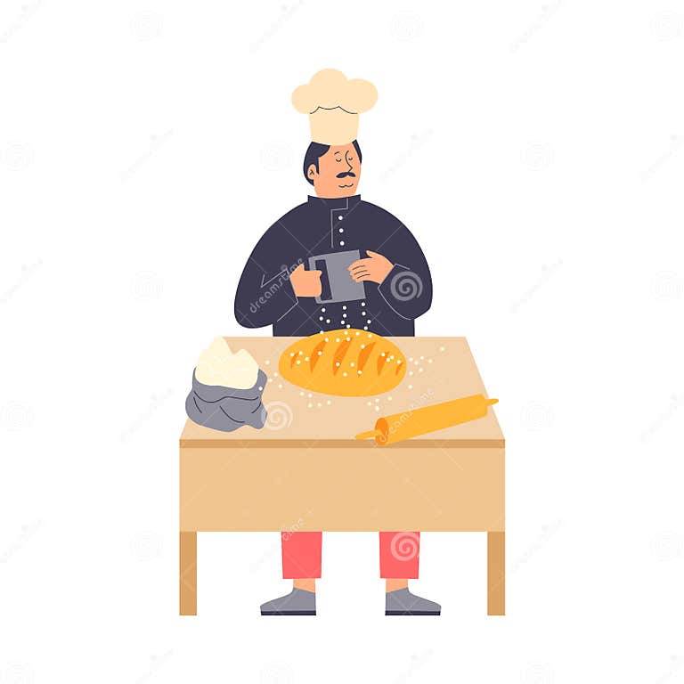 Panadero Con Bigote Preparando Una Hoja De Pan Ilustración Vectorial ... Panadero Con Bigote Preparando Una Hoja De Pan Ilustración Vectorial ...