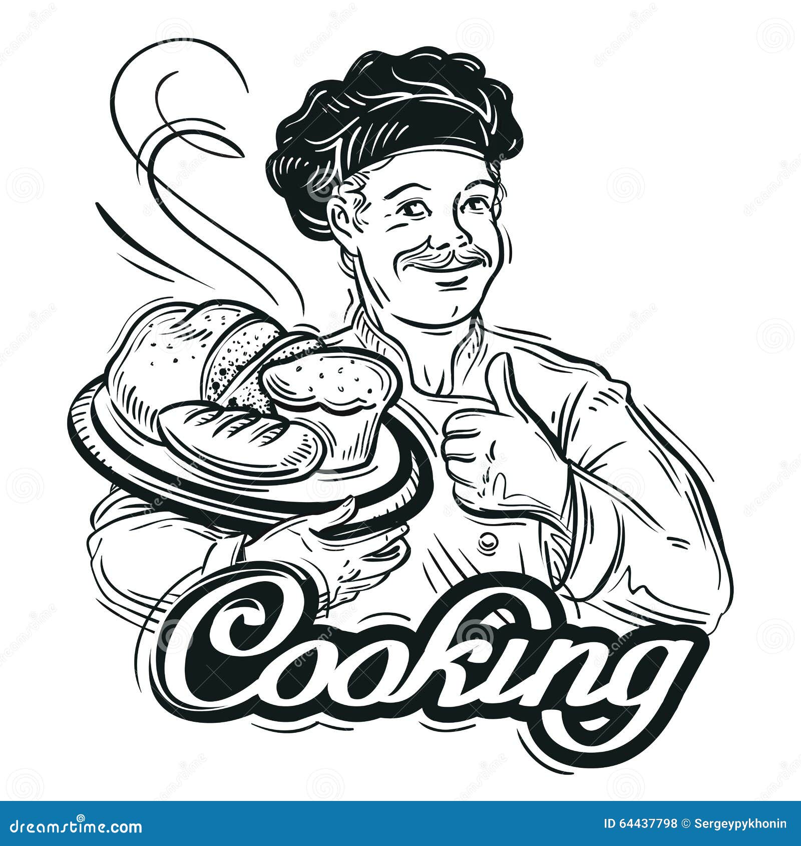 Panadero a Mano Del Bosquejo Y El Pan Vector Ilustración del Vector ...