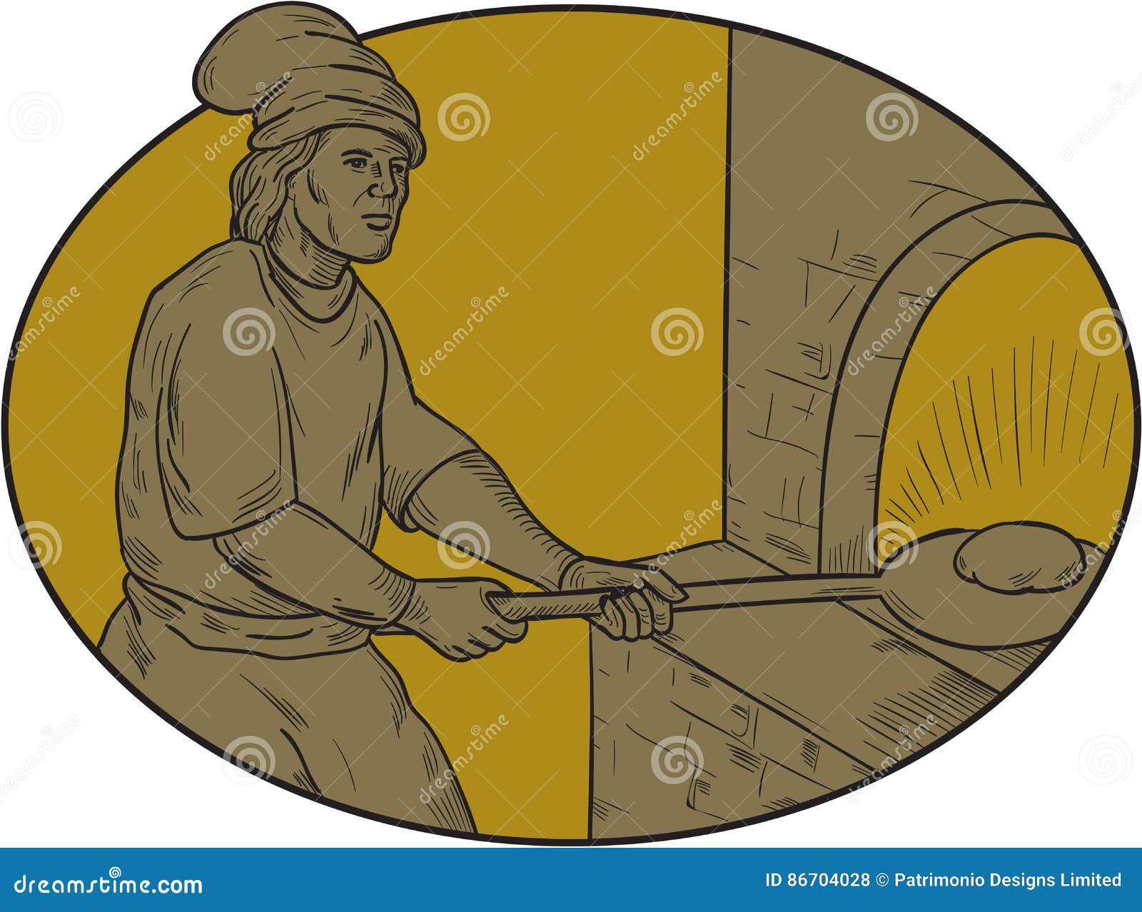 Panadero Medieval Bread Peel Wood Oven Oval Drawing Ilustración del ...
