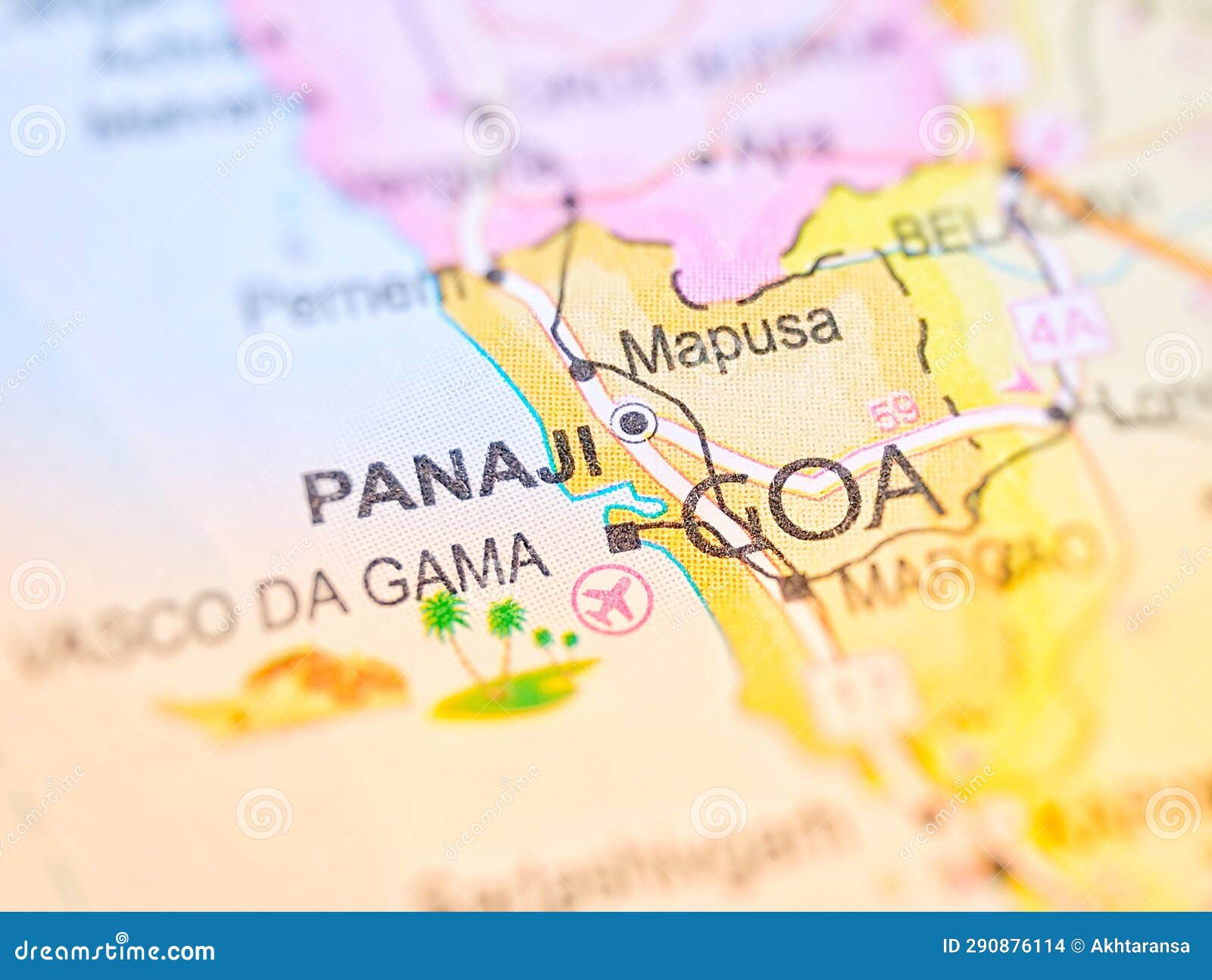 Panaji on a Map of India with Blur Effect Stock Photo - Image of ...