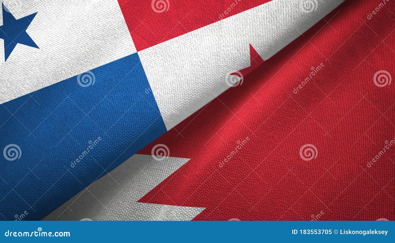 Panama and Bahrain Two Flags Textile Cloth, Fabric Texture Stock Image ...