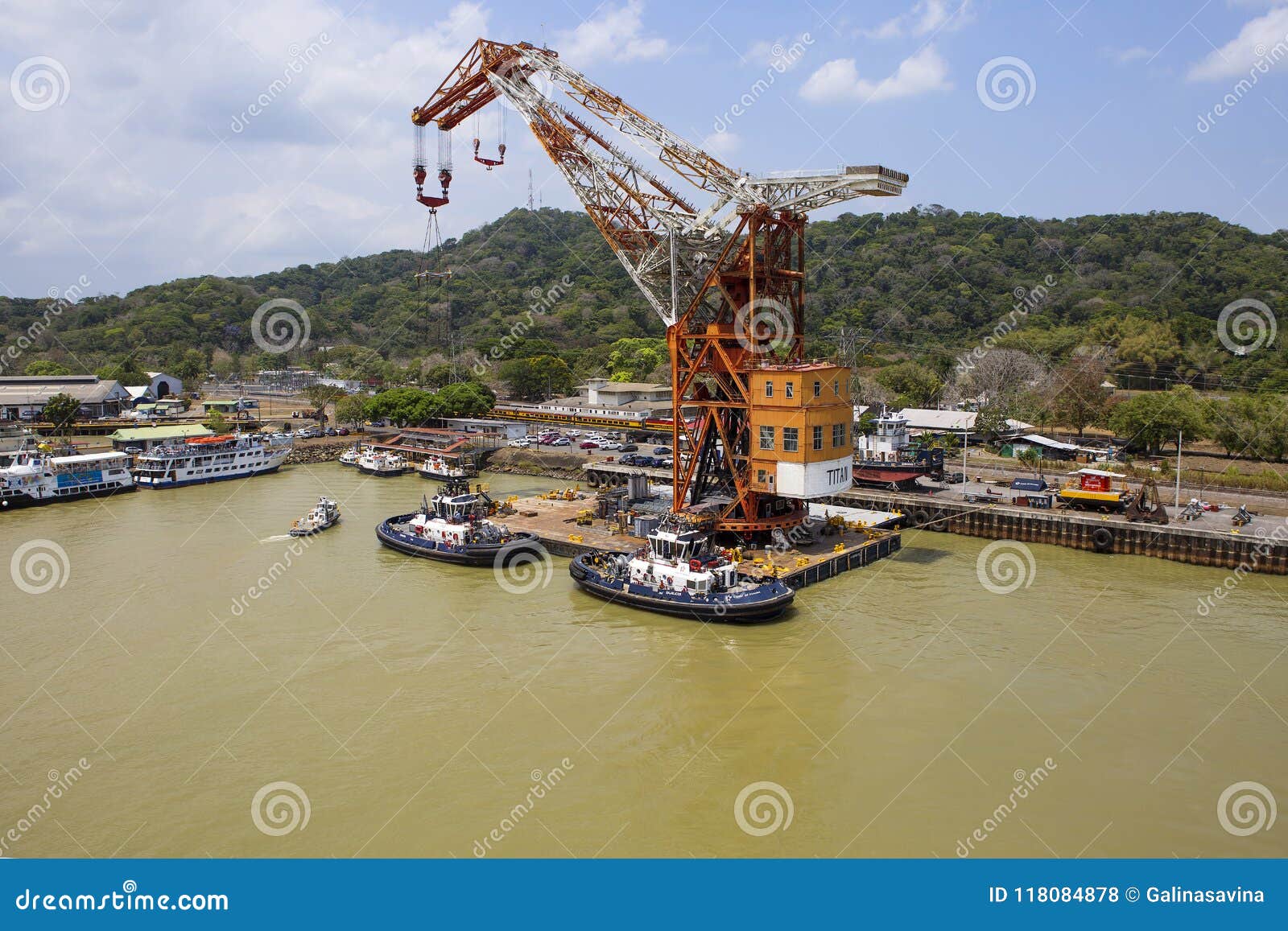 Panama Canal, a Crane on a Floating Platform. Editorial Stock Photo ...